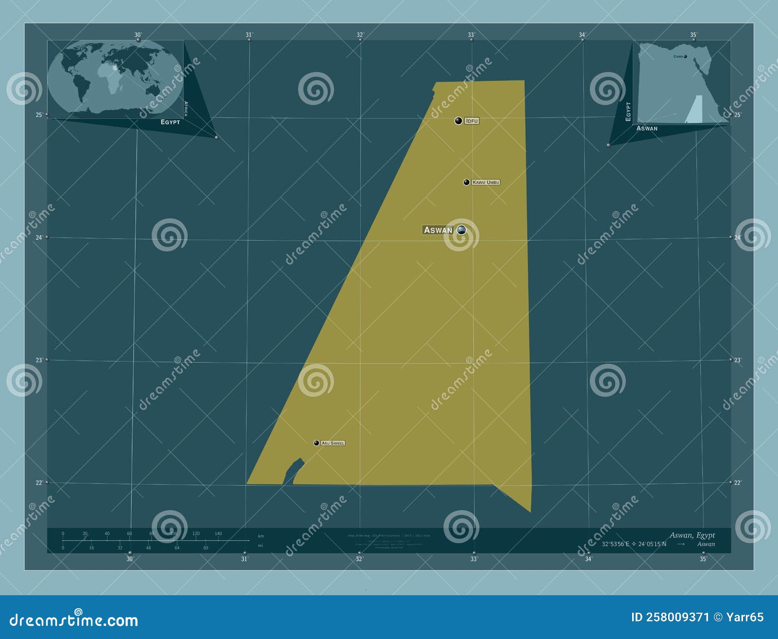 Aswan, Egypt. Solid. Labelled Points of Cities Stock Illustration ...