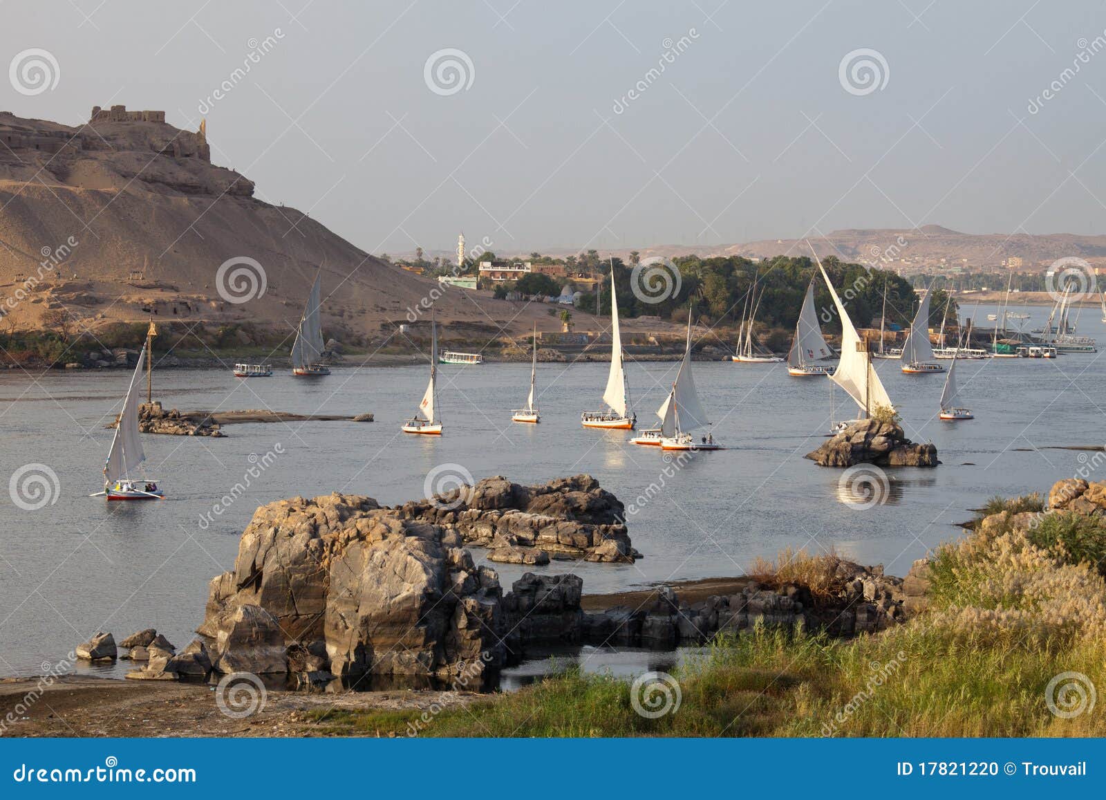 Felucca boats on Nile stock photo. Image of rocks, aswan - 17821220