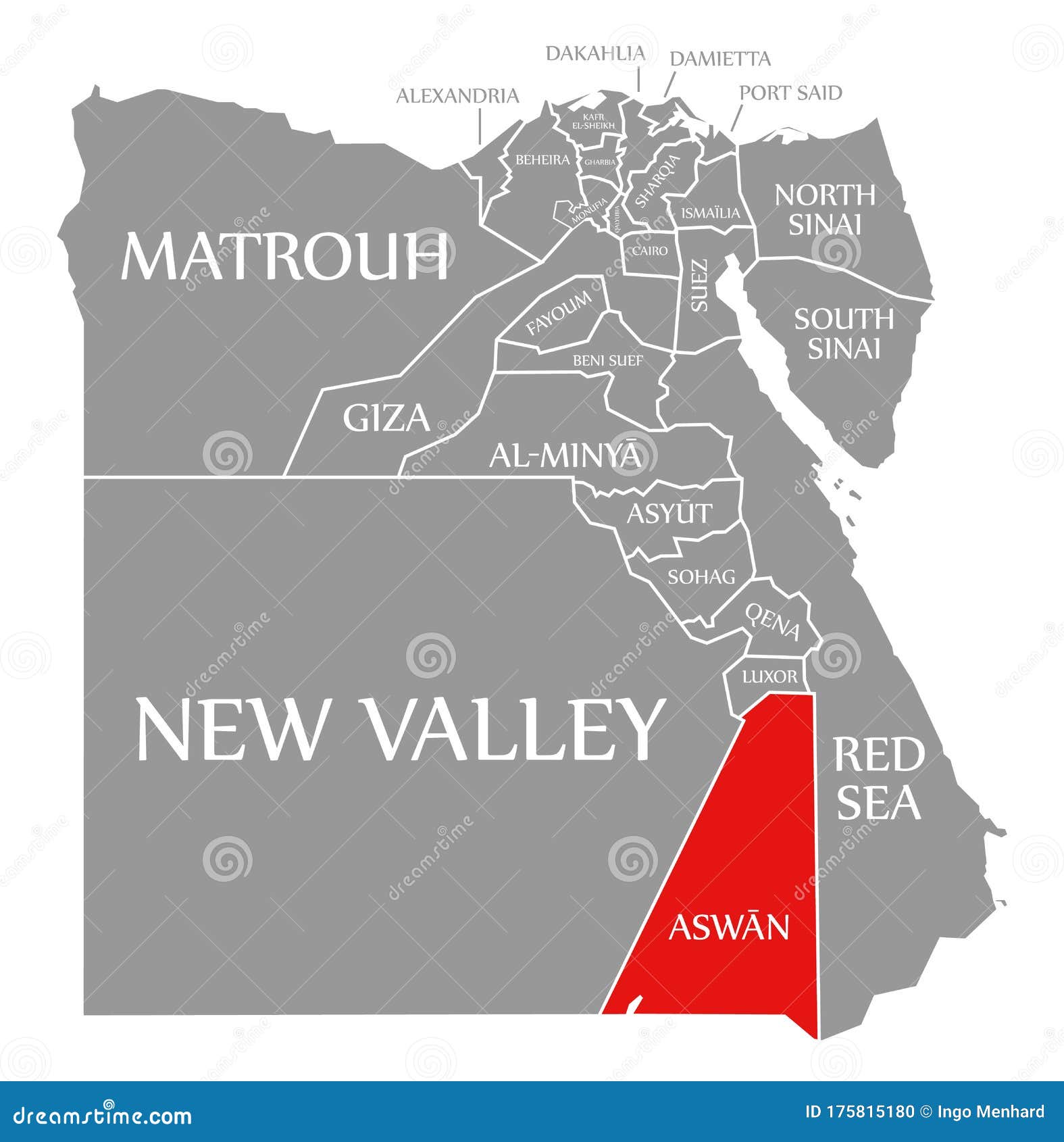 Aswan Red Highlighted in Map of Egypt Stock Illustration - Illustration ...