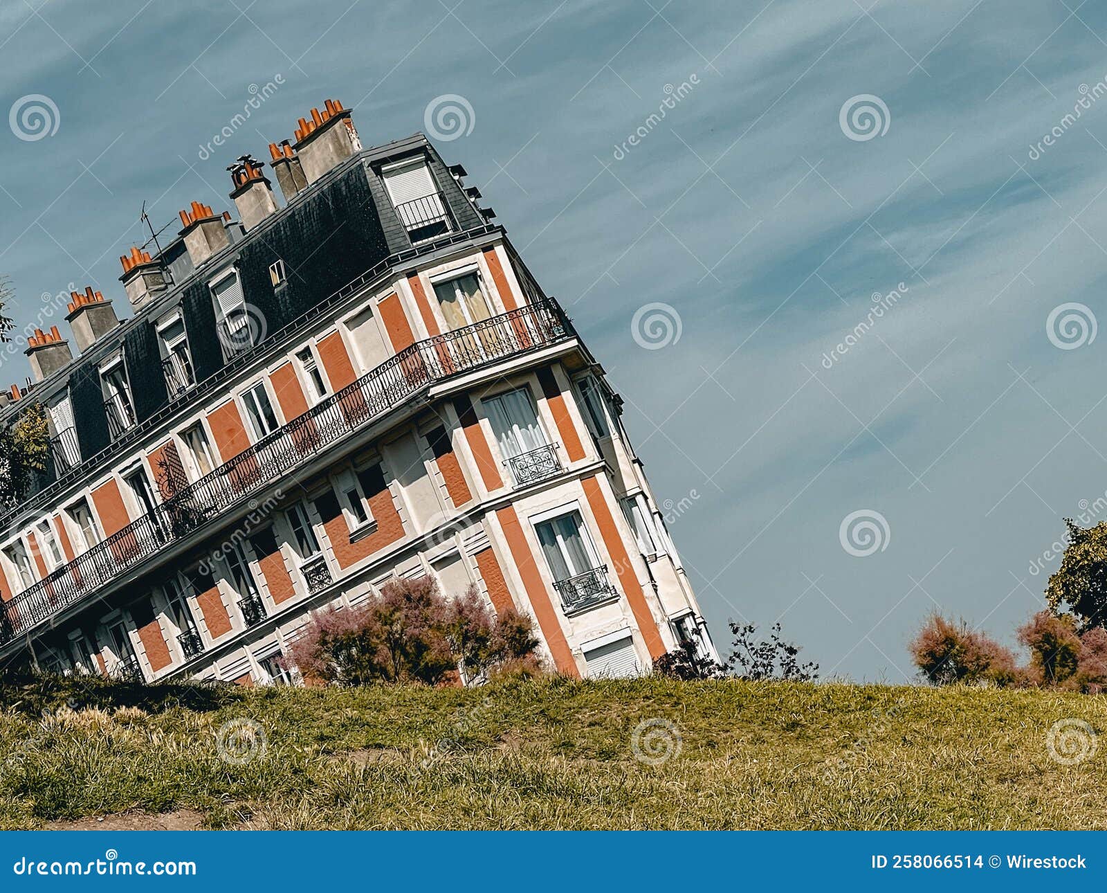 Asymmetric Building at the Green Field in Paris Editorial Stock Image ...