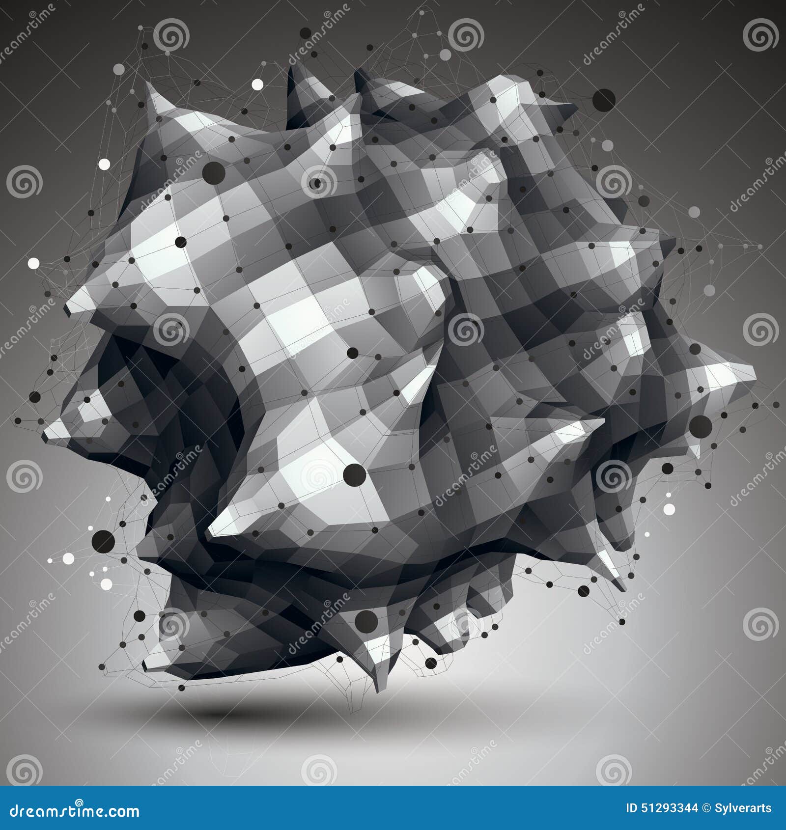Asymmetric 3D Abstract Object with Connected Lines and Dots, Geo Stock ...