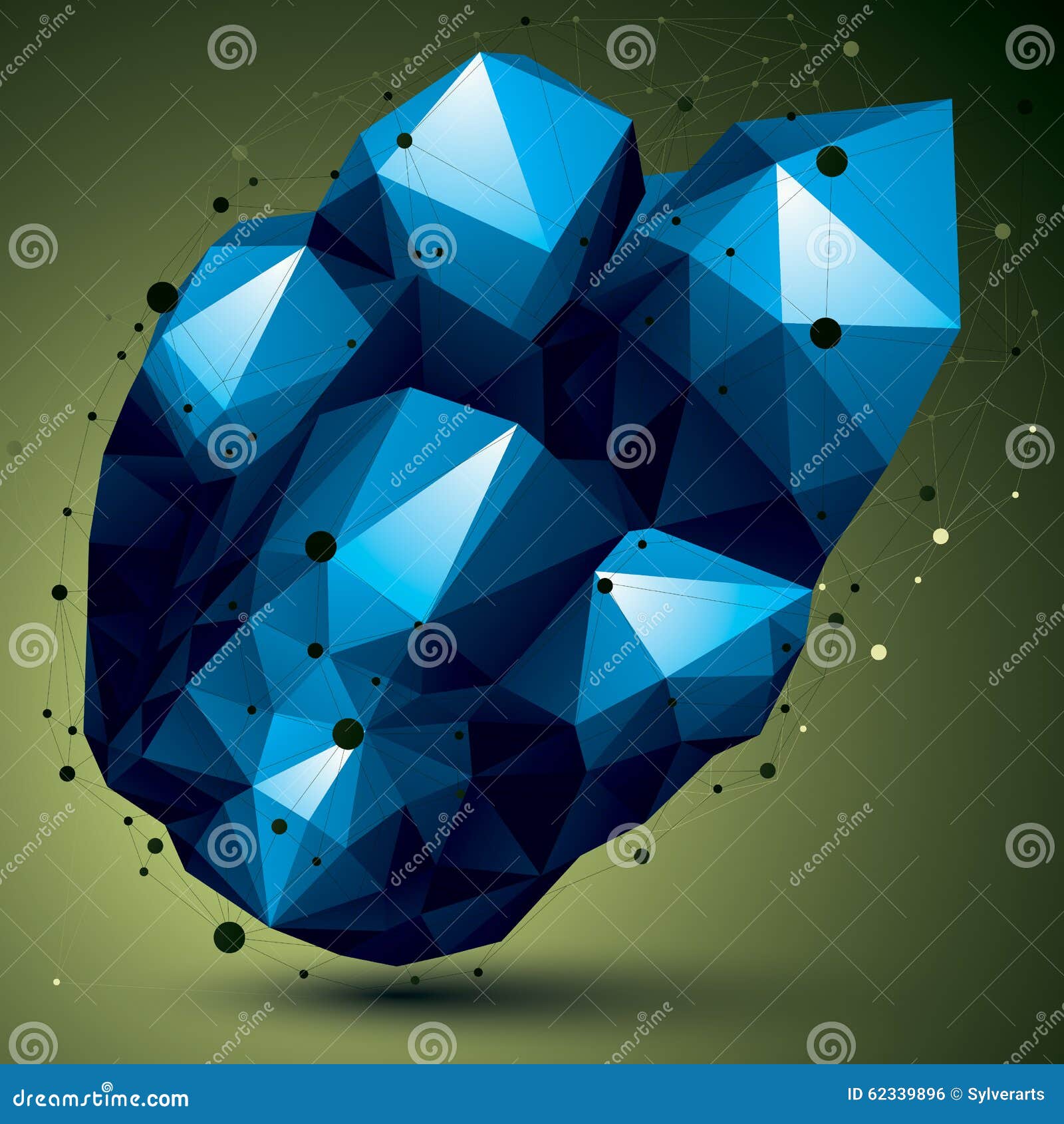 Asymmetric 3D Blue Abstract Object with Connected Lines and Dots Stock ...