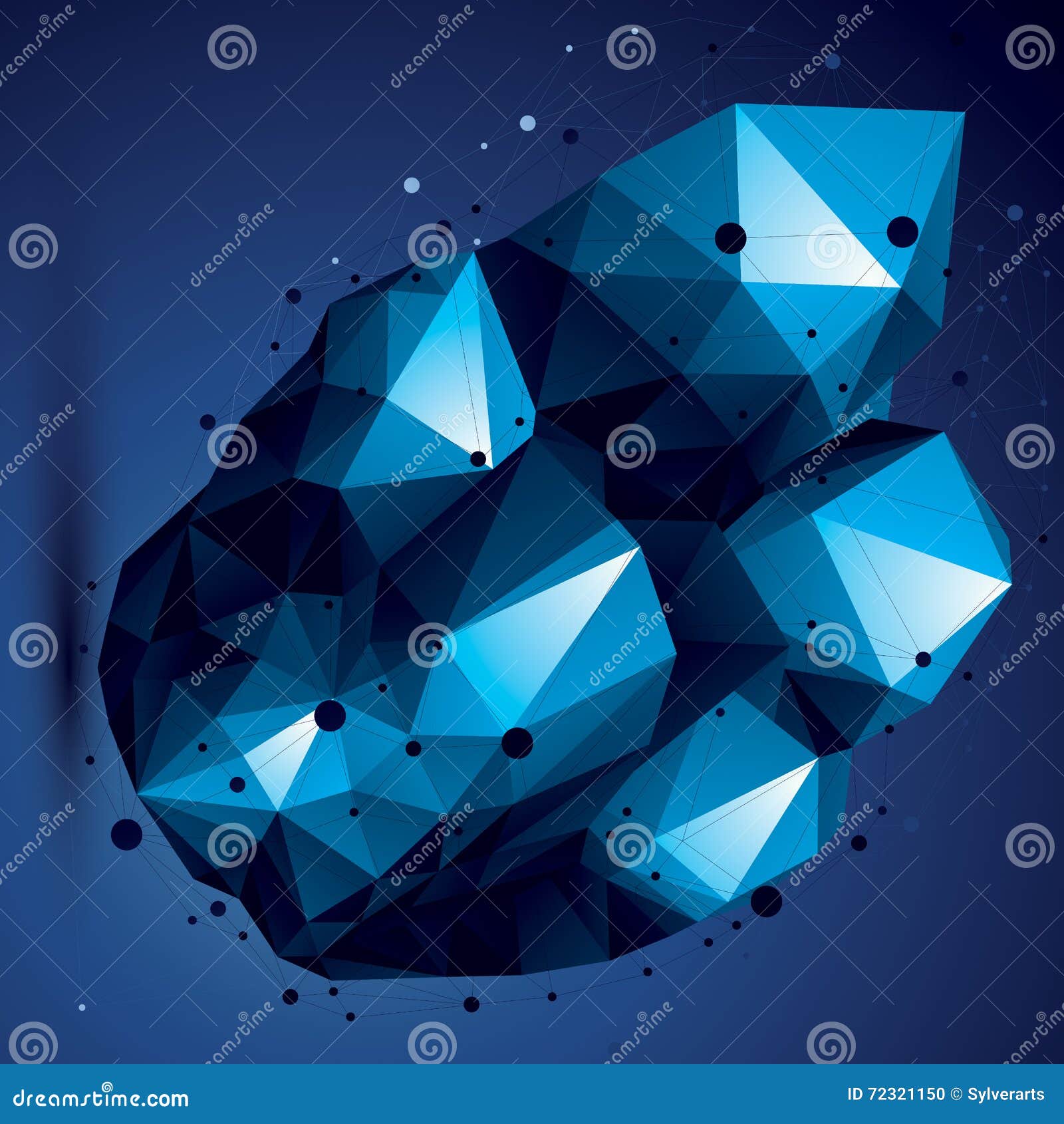 Asymmetric 3D Blue Abstract Object with Connected Lines and Dots Stock ...