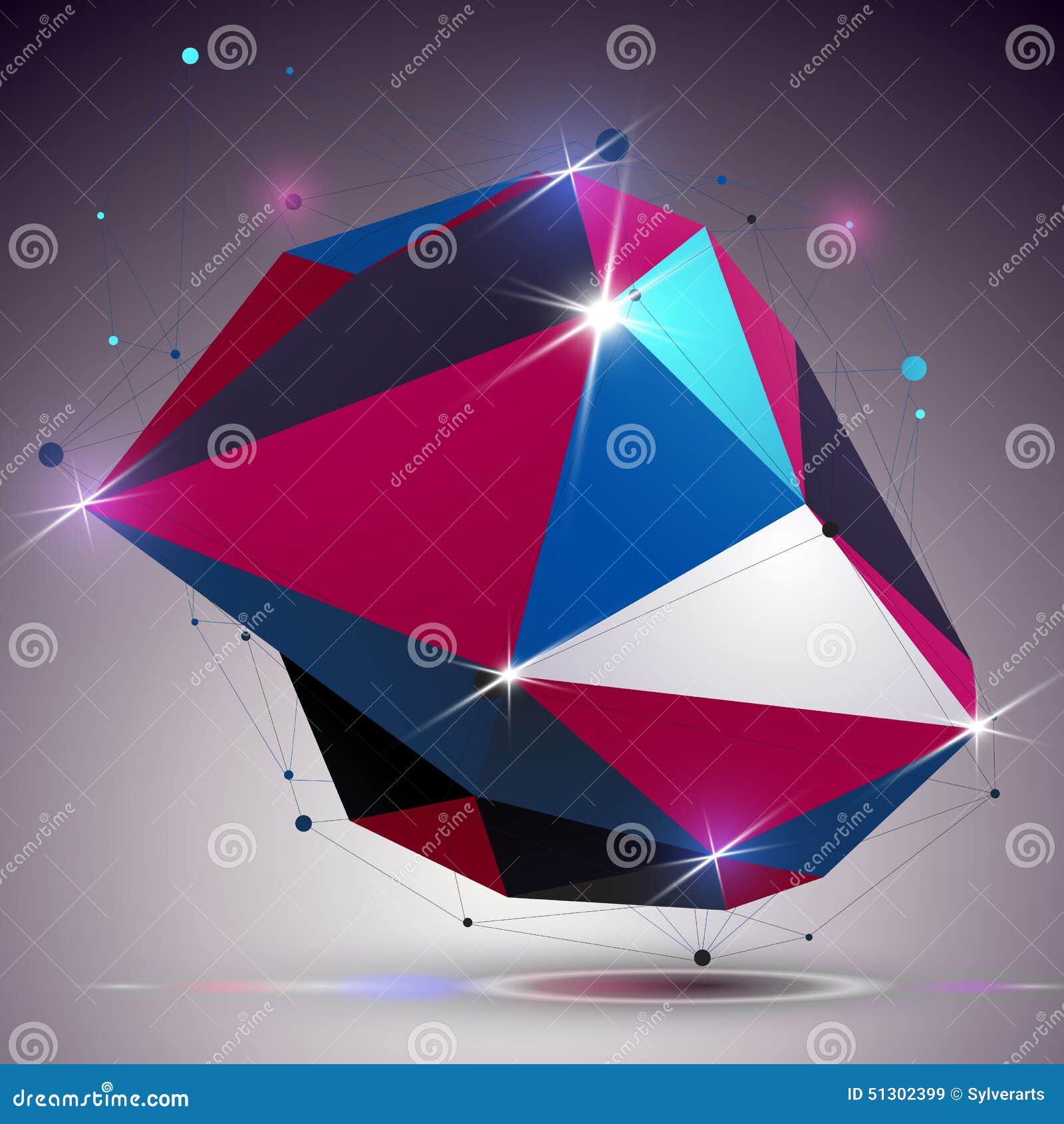 Asymmetric 3d Technology Glossy Shape with Connected Lines and D Stock ...