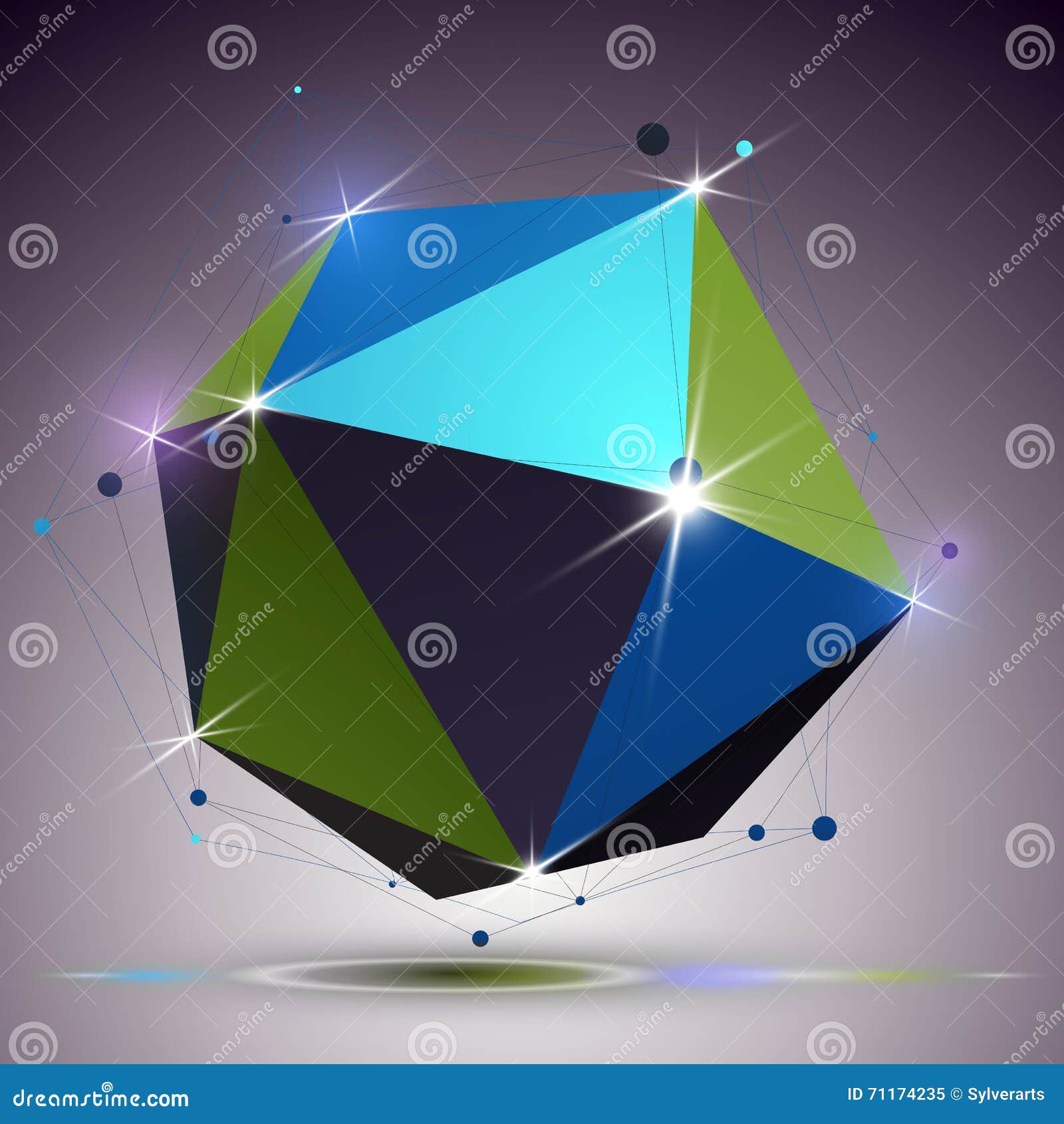 Asymmetric 3d Technology Glossy Shape with Connected Lines and D Stock ...