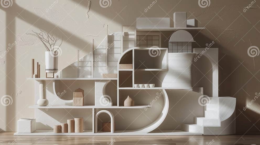 An Asymmetrical Display Shelf with Various Shapes and Sizes Adding ...