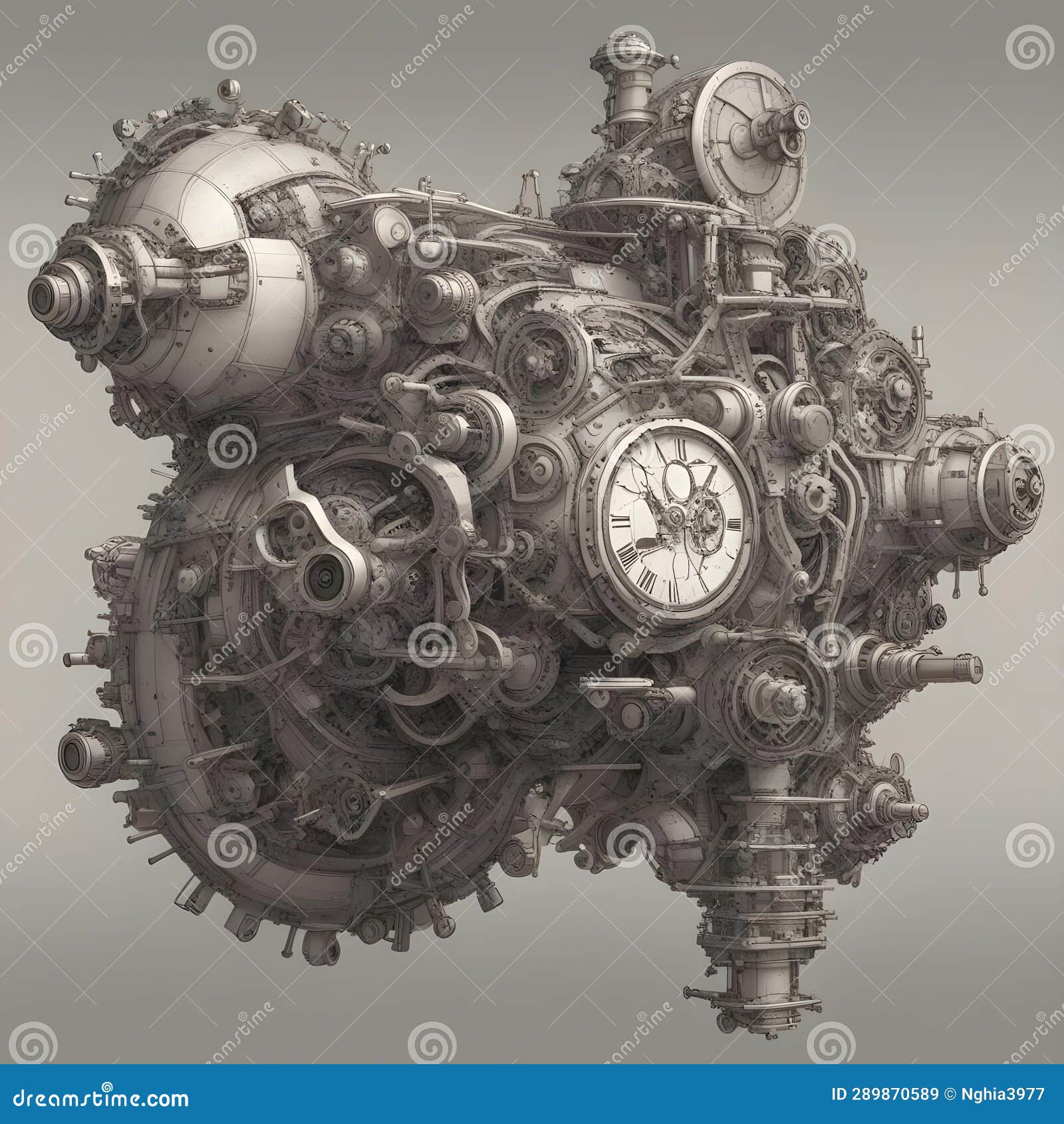 An Asymmetrical Spacecraft with Cogs, Gears, and Clockwork-like ...