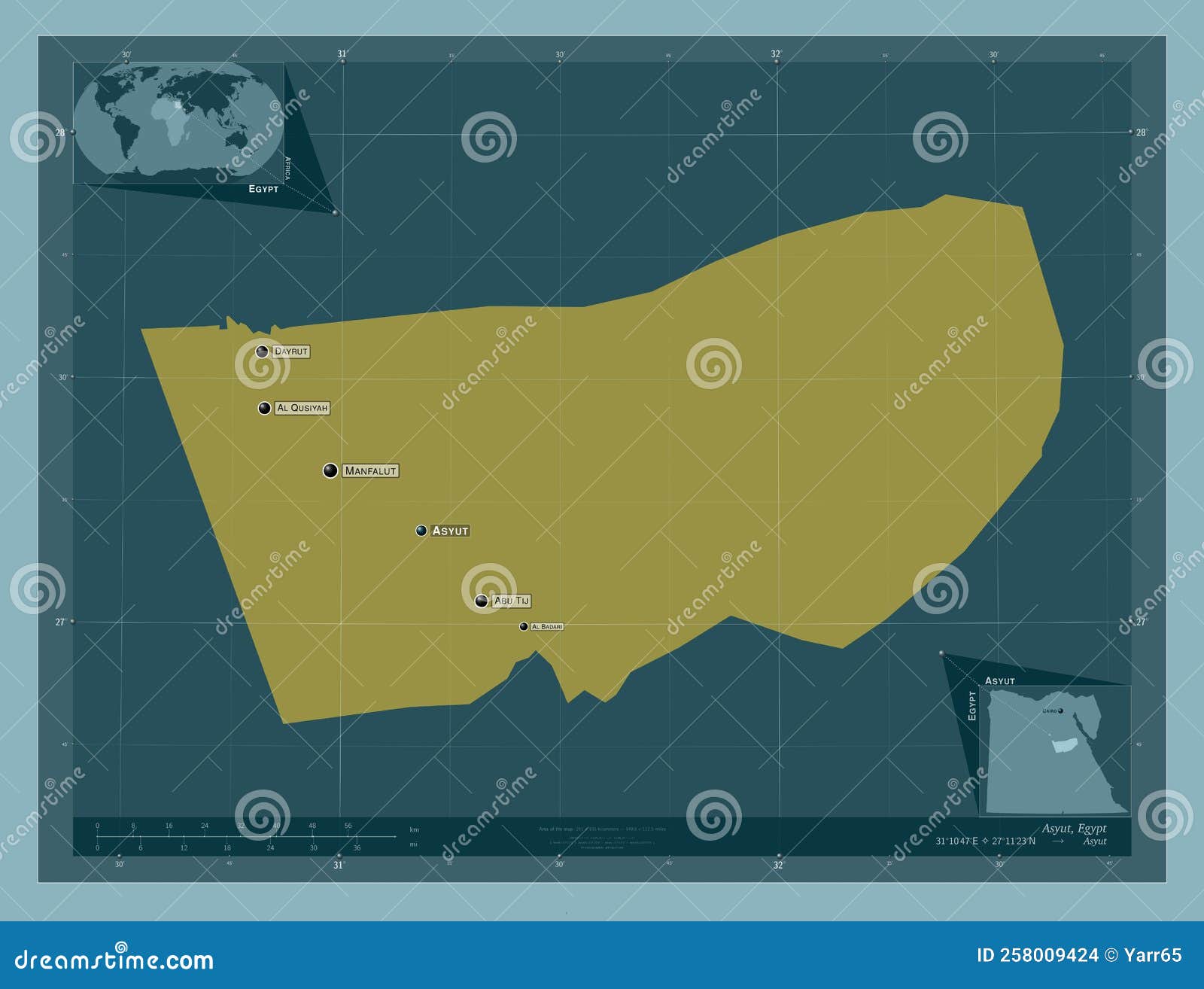 Asyut, Egypt. Solid. Labelled Points of Cities Stock Illustration ...