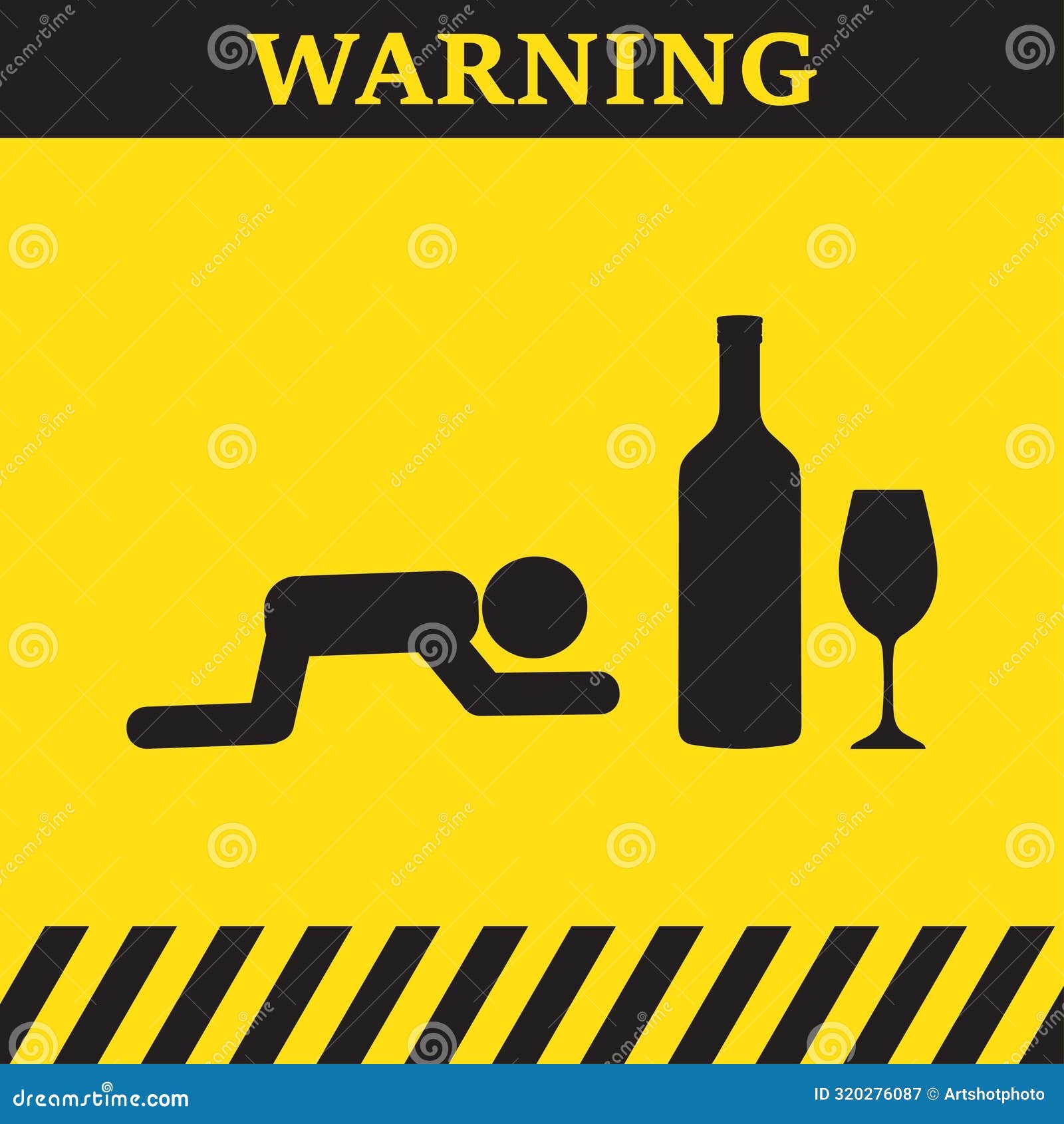 Warning Symbol on Yellow Background with a Silhouette of a Drunk Person ...