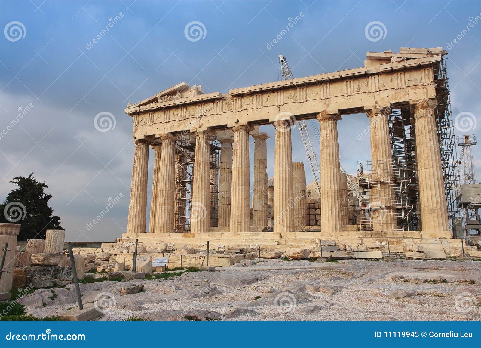 Damaged Parthenon Roof In The Athens, Greece Stock Photo ...