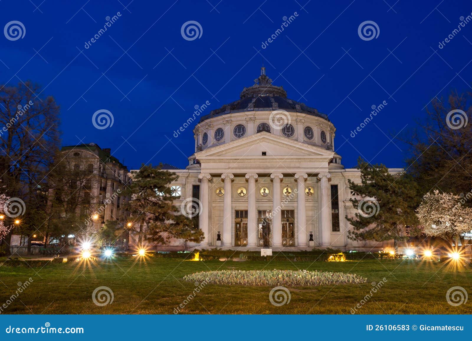 Athenaeum in the night stock image. Image of downtown - 26106583