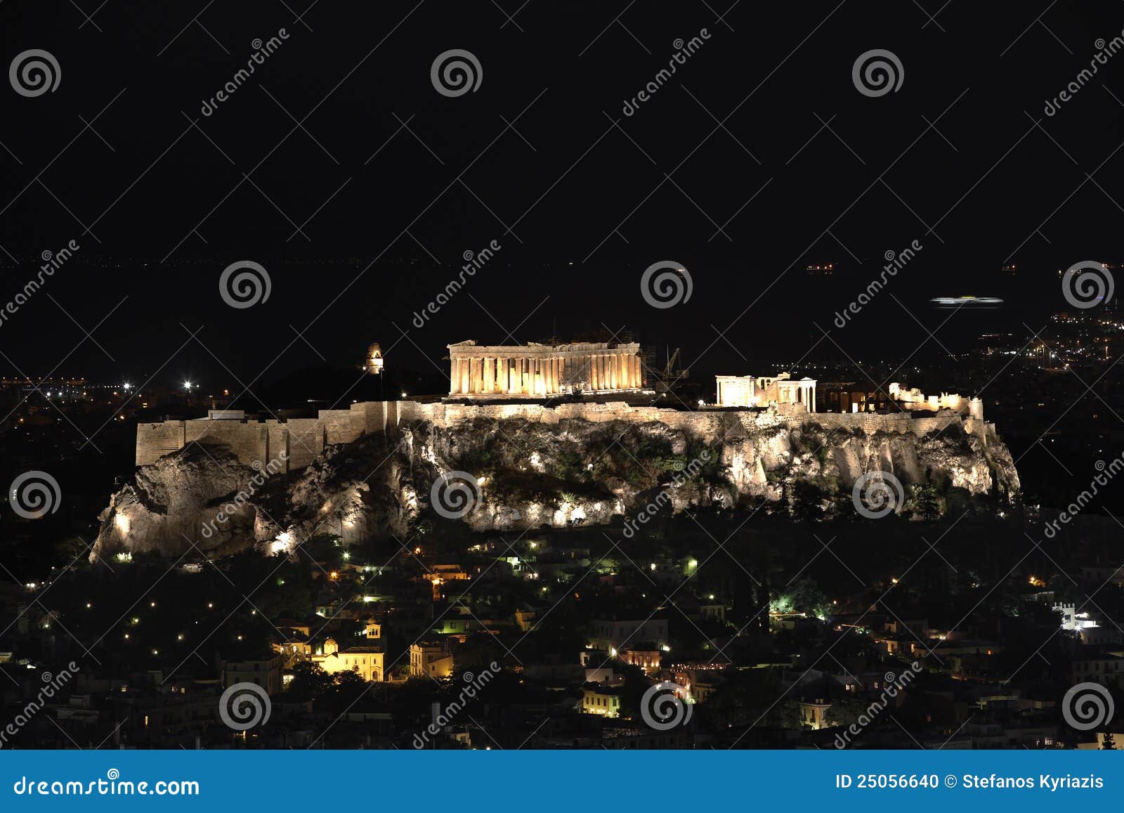 Athens and Acropolis by Night Stock Photo - Image of column, famous ...