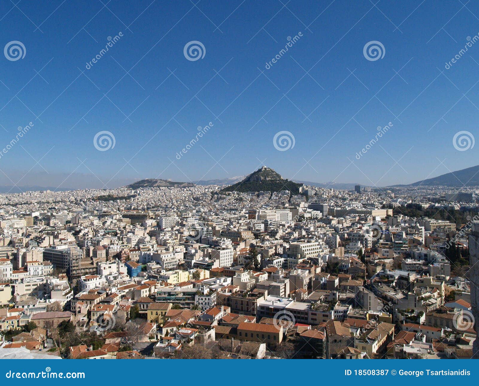 Athens City and Lykavitos Hill Stock Image - Image of europe, hellenic ...