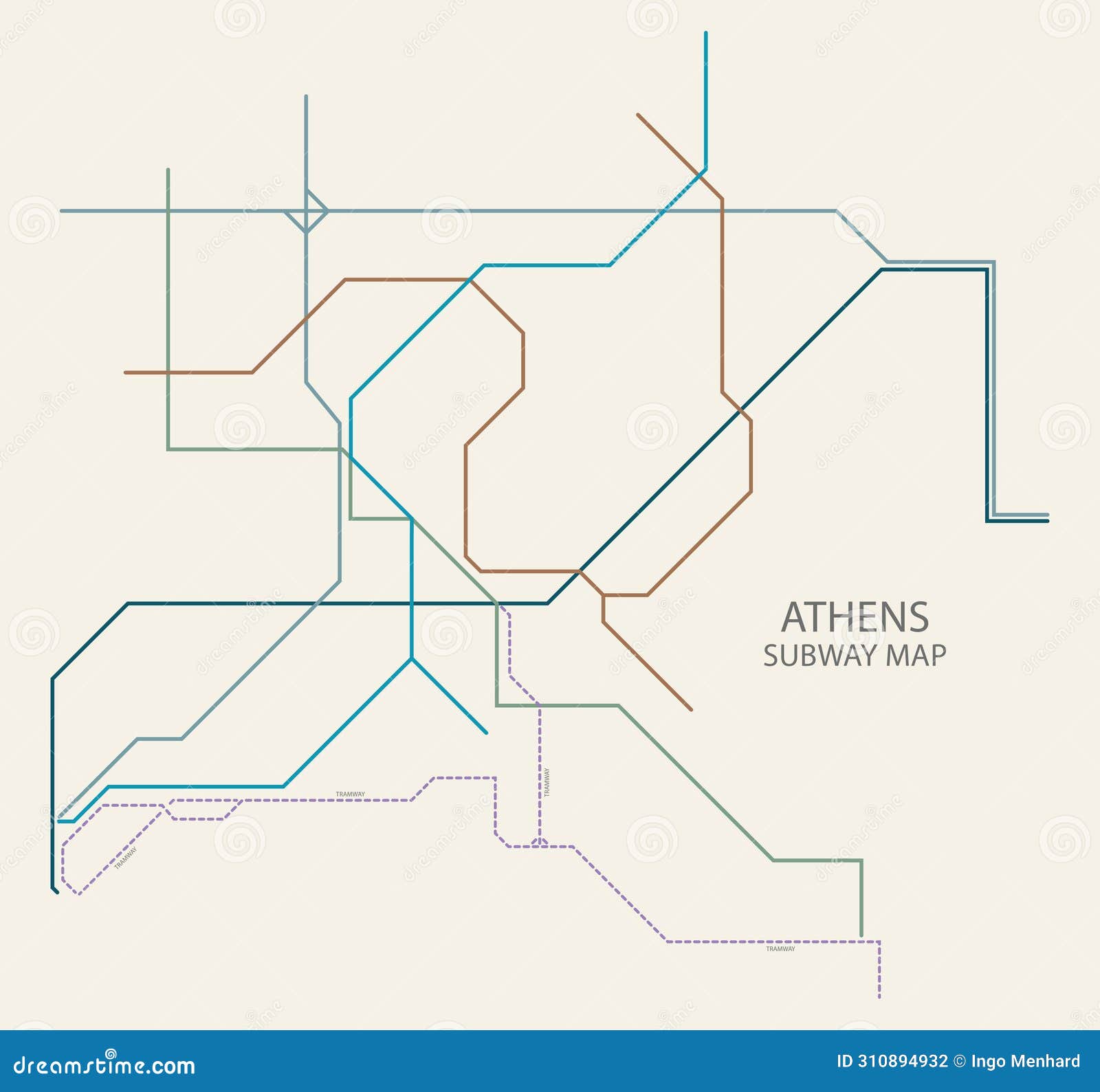 Athens City Subway Vector Map Colored Stock Illustration - Illustration ...