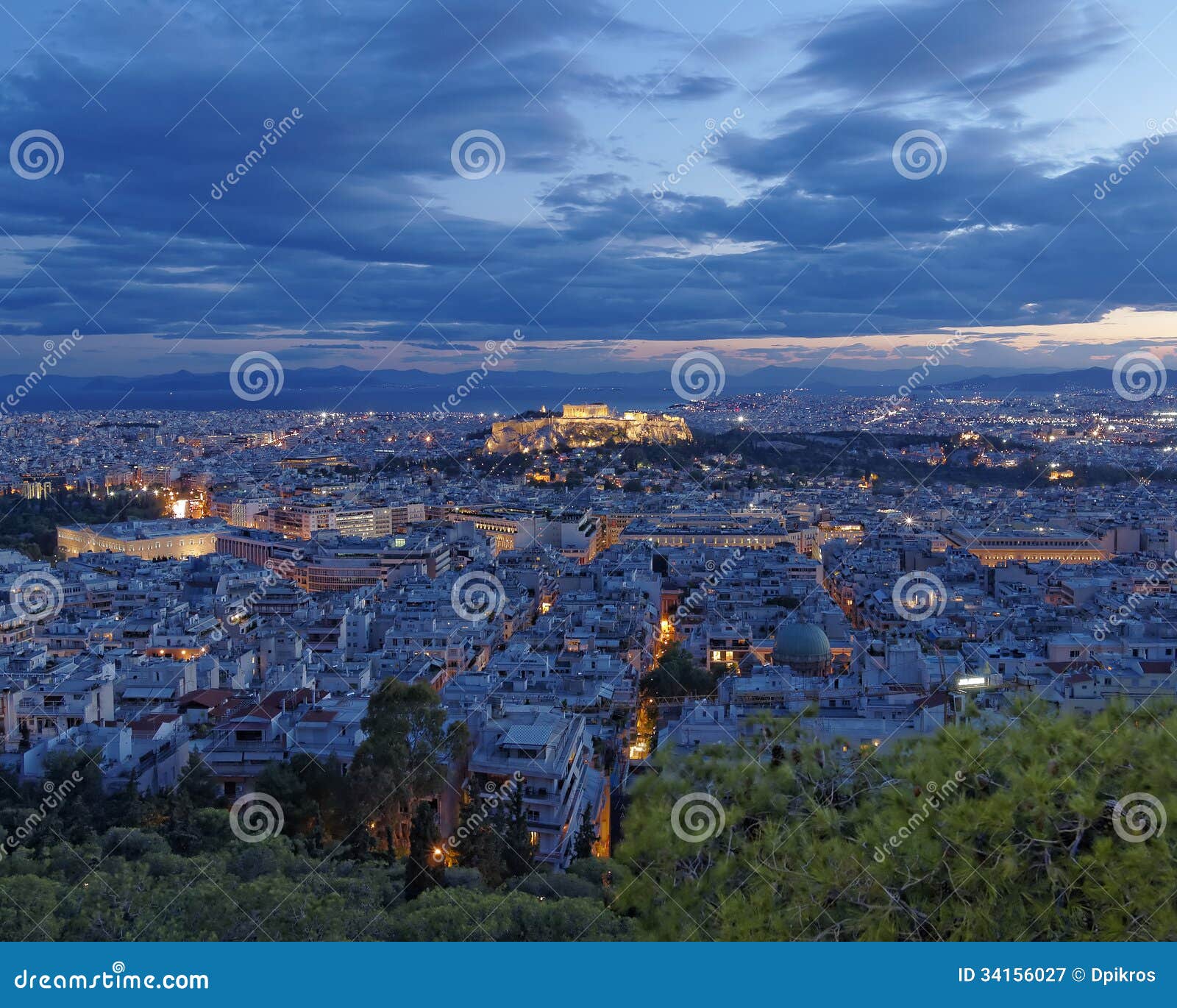Athens Cityscape in the Twilight, Greece Stock Image - Image of ancient ...