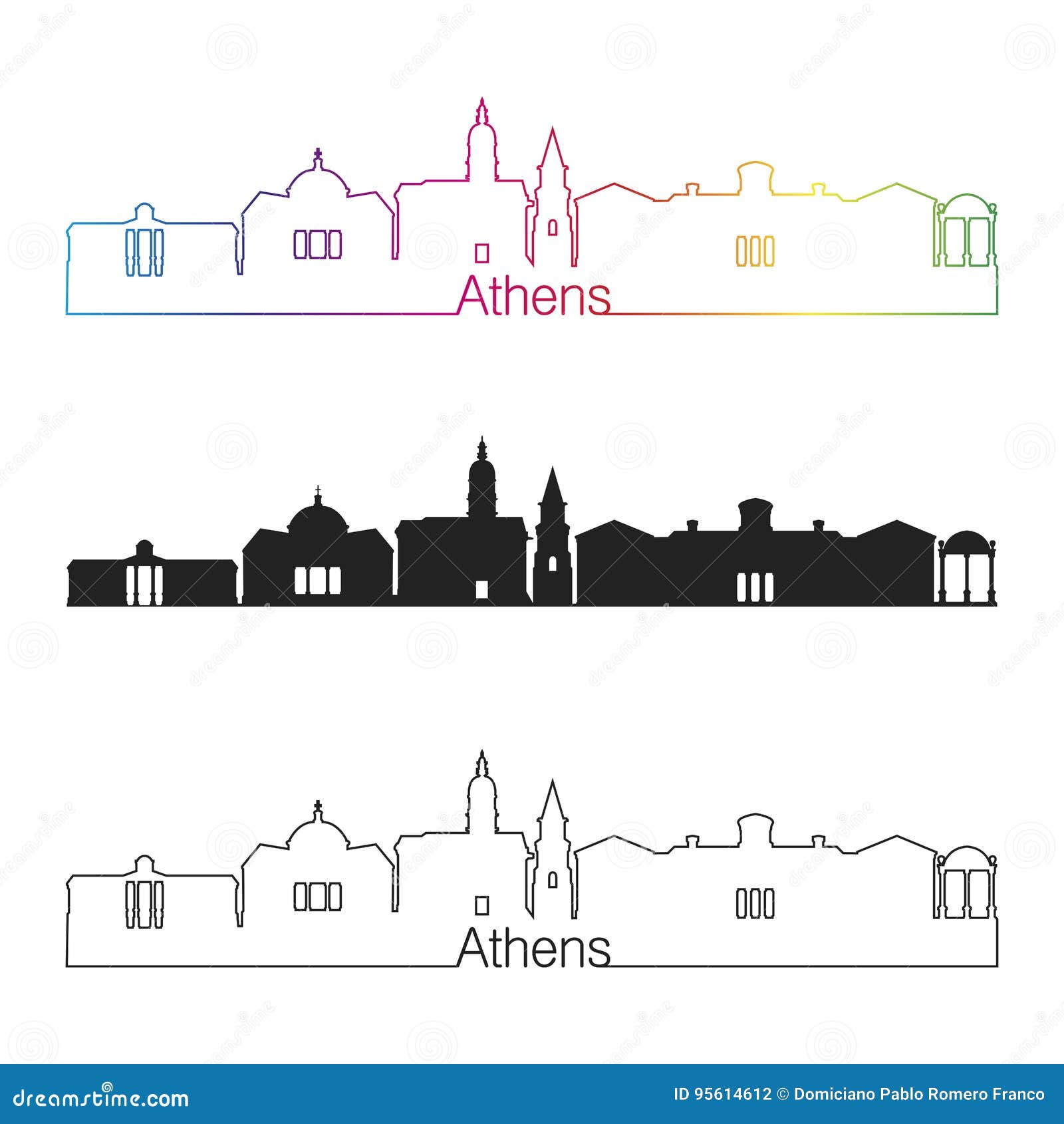Athens GA Skyline Linear Style with Rainbow Stock Vector - Illustration ...