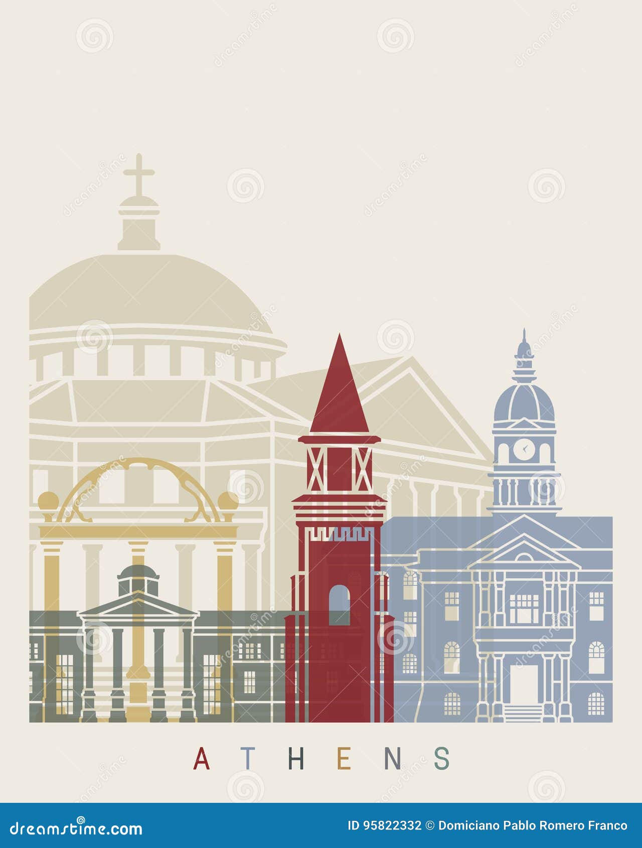 Athens GA skyline poster stock vector. Illustration of poster - 95822332