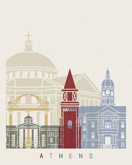 Athens GA skyline poster stock vector. Illustration of poster - 95822332