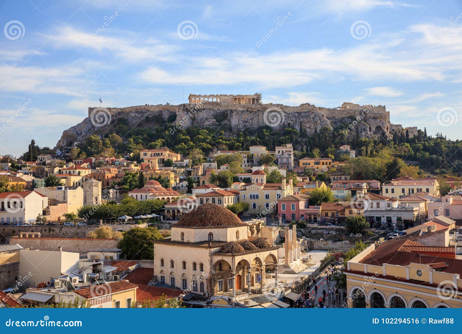 Athens, Greece. Acropolis Rock and Monastiraki Square Stock Photo ...
