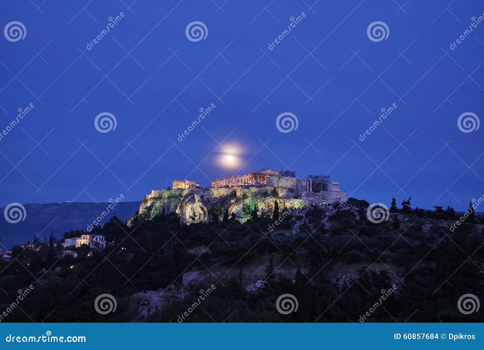 Athens Greece, Acropolis Under Full Moon Stock Photo - Image of ...