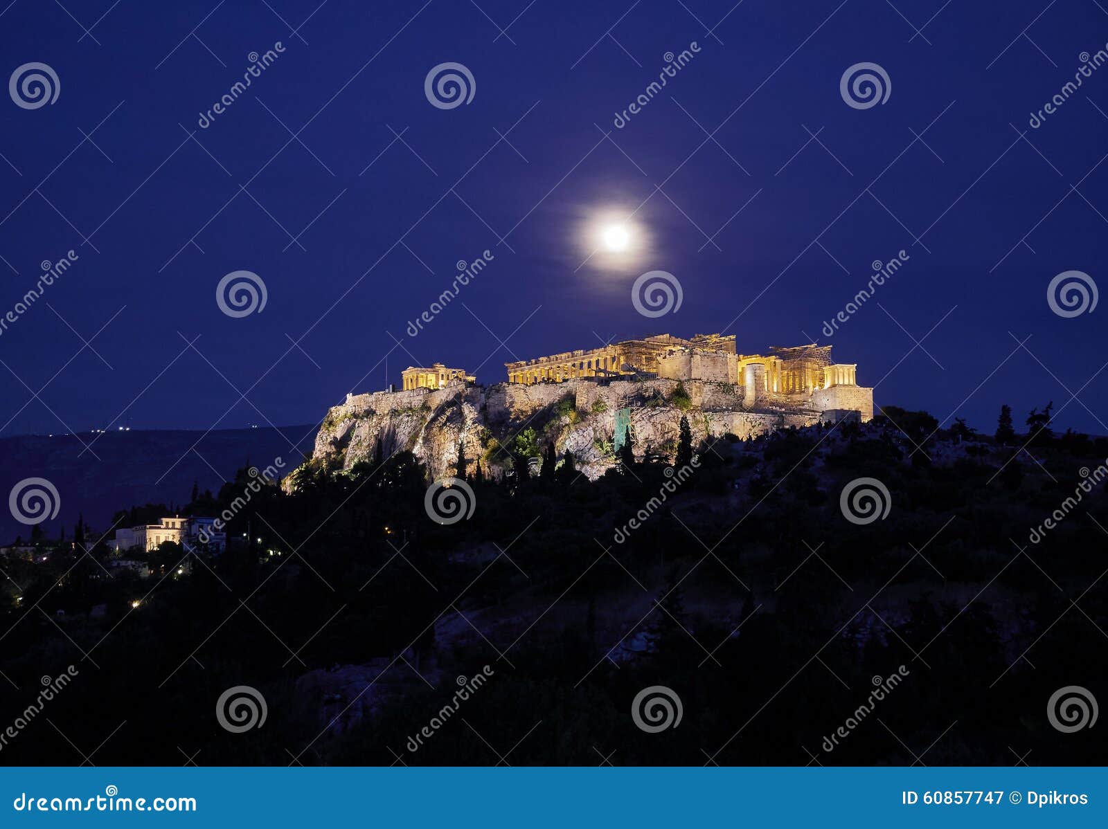Athens Greece, Acropolis Under Full Moon Stock Image - Image of night ...