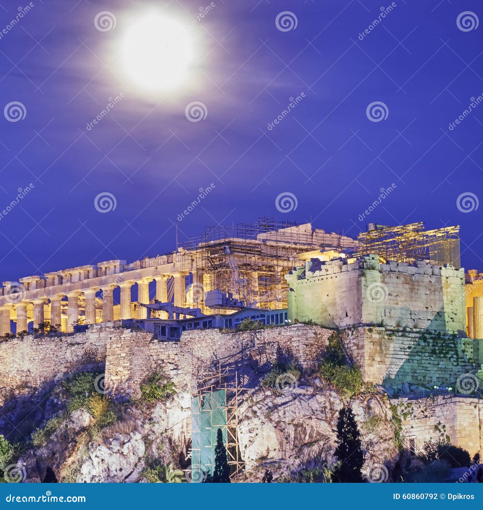 Athens Greece, Acropolis Under Full Moon Stock Photo - Image of antique ...