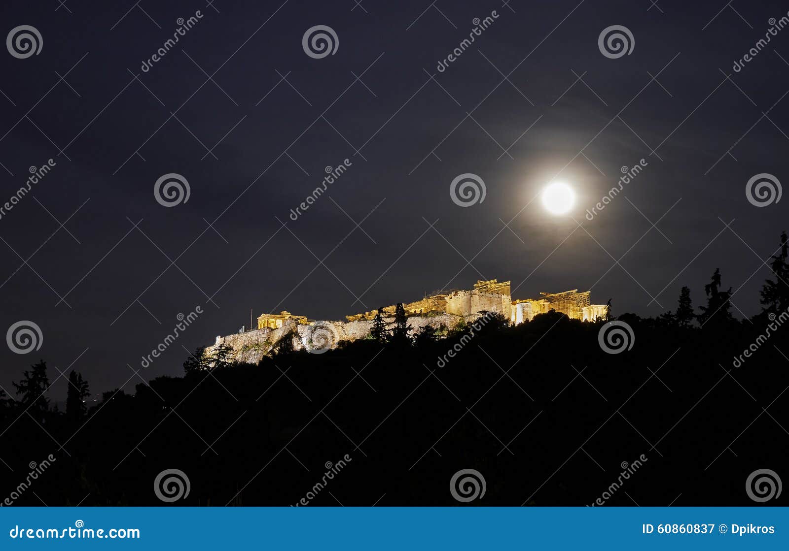 Athens Greece, Acropolis Under Full Moon Stock Image - Image of ...