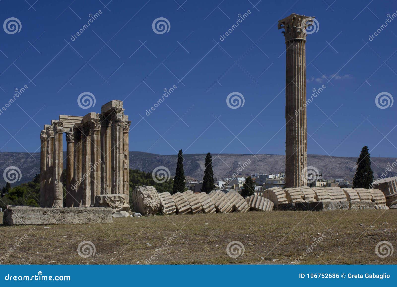 Fallen Column In The Temple Of Zeus Ruins Athens Royalty-Free Stock ...