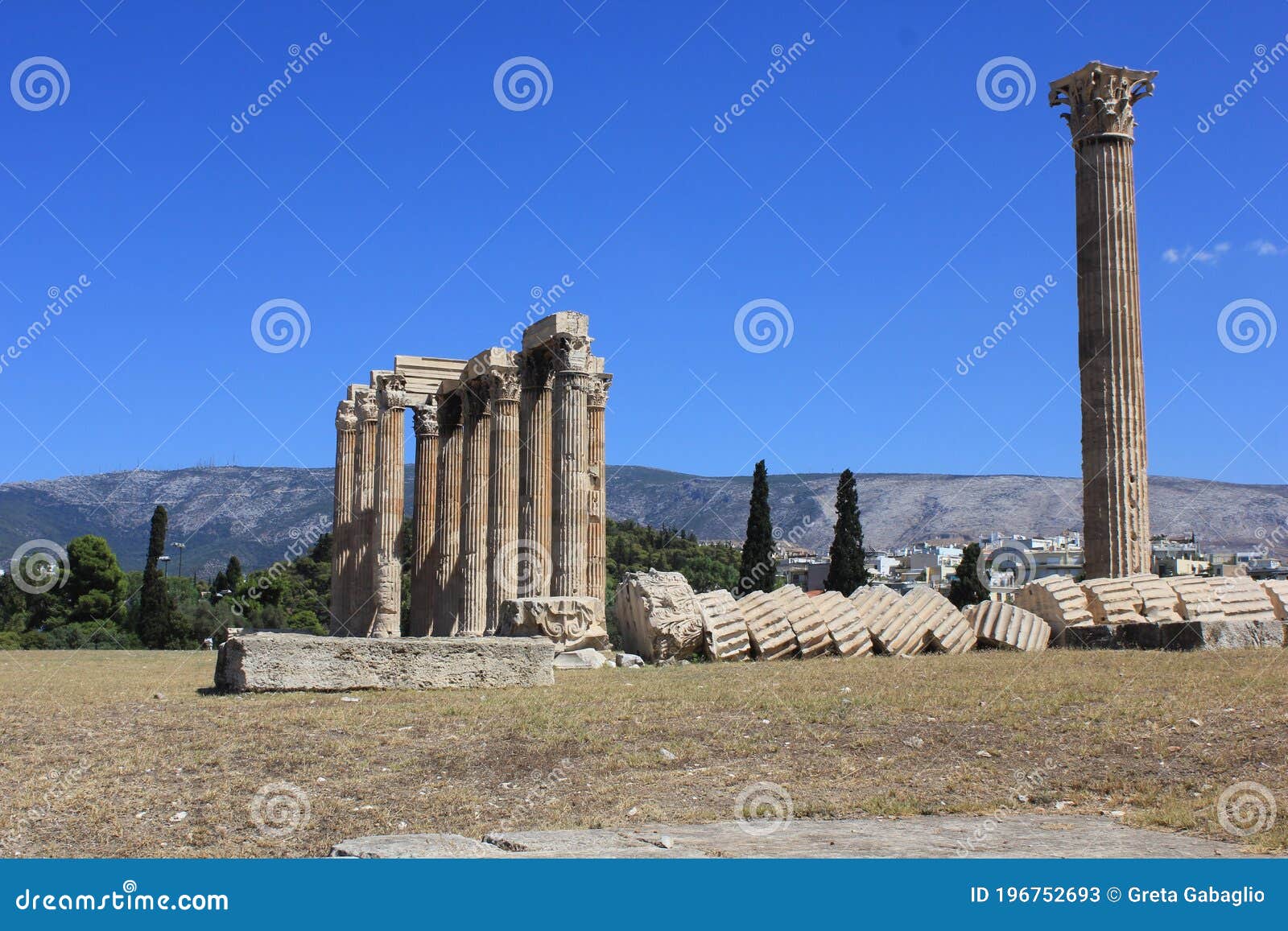 Fallen Column In The Temple Of Zeus Ruins Athens Royalty-Free Stock ...