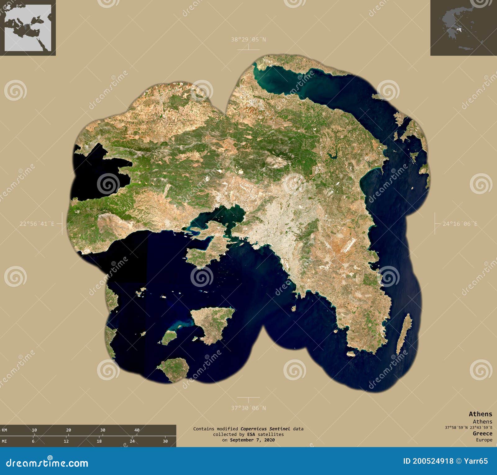 Athens, Greece - Composition. Sentinel-2 Satellite Stock Illustration ...