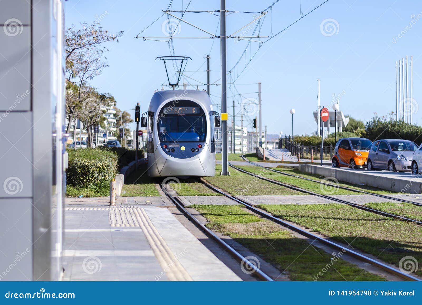 Athens, Greece / Dec 17.2018 Tram Rides on the Athens Waterfront ...