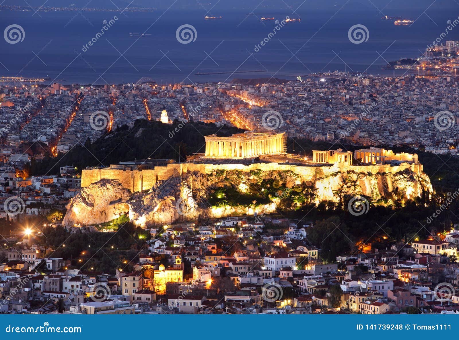 Athens - Greece at Night, Acropolis Stock Photo - Image of landmark ...
