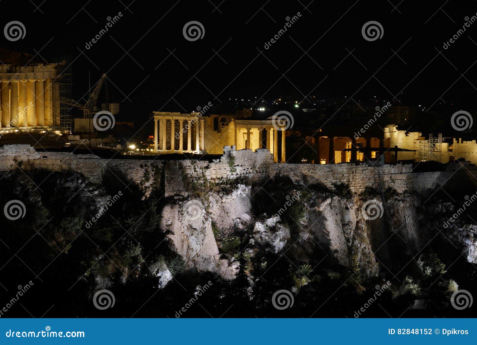 Athens Greece, Night View of Partehnon Temple Stock Photo - Image of ...