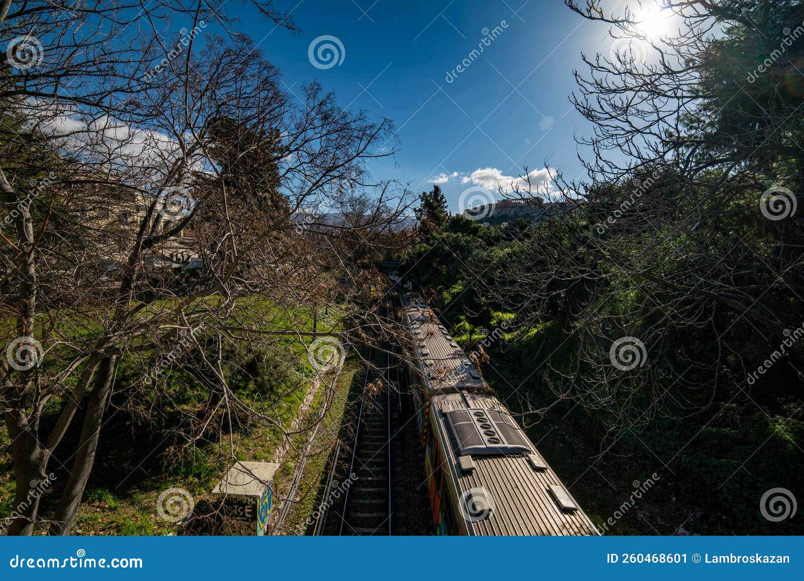 Athens of Greece, train stock image. Image of blue, classic - 260468601