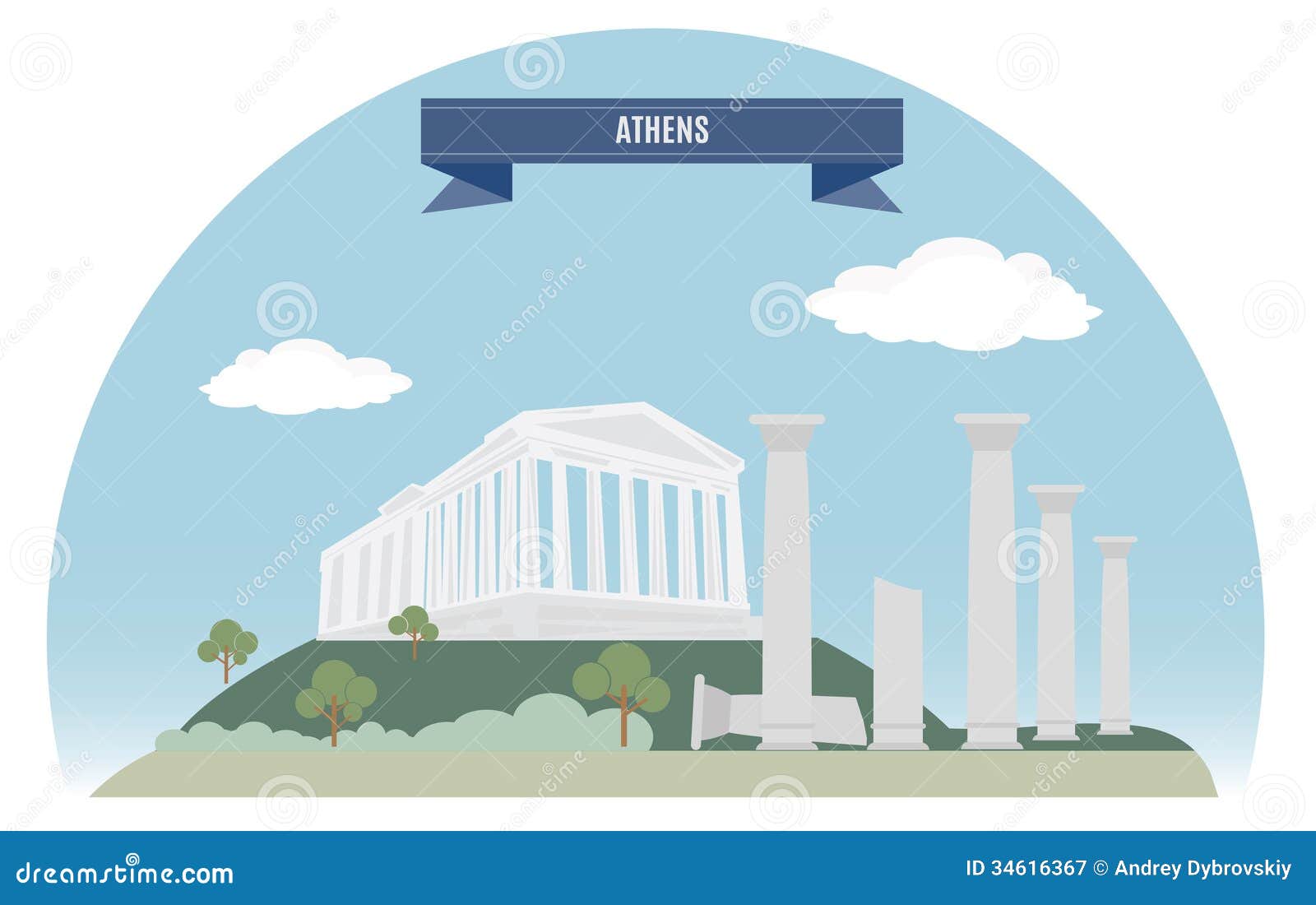 Greece, Athens Flat Landmarks Vector Illustration. Greece, Athens Line ...