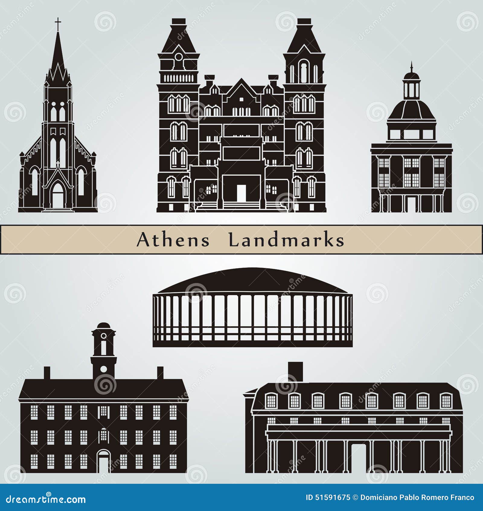 Athens Landmarks and Monuments Stock Vector - Illustration of skyline ...