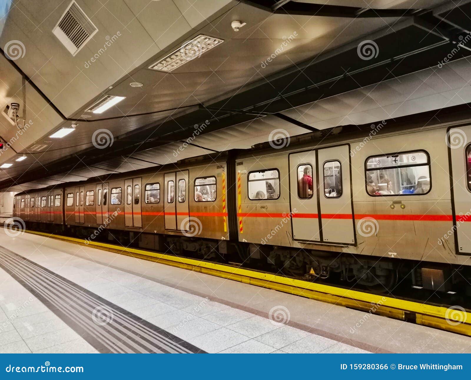 Athens Metro Train at Underground Station Platform, Greece Stock Photo ...