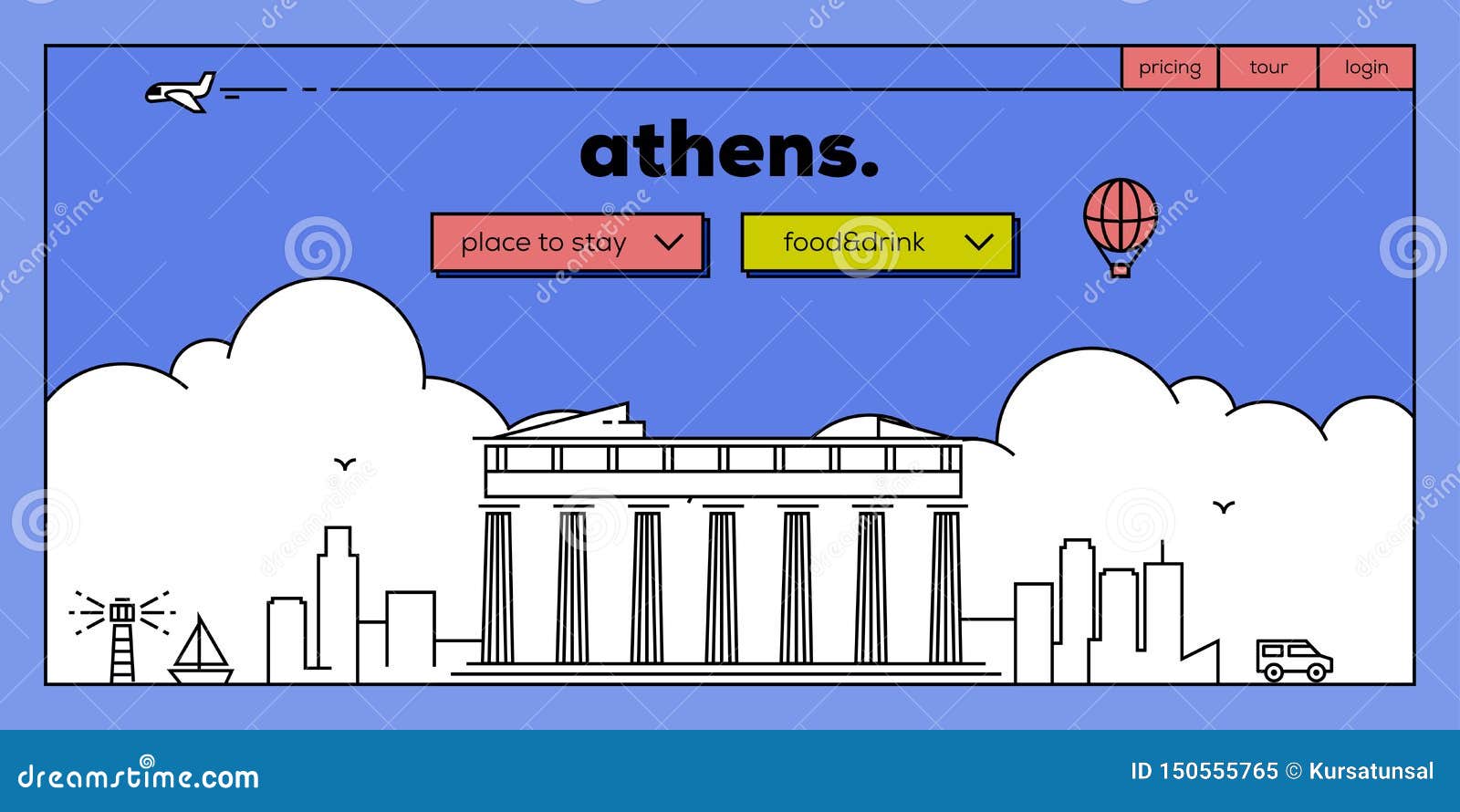 Athens Modern Web Banner Design with Vector Linear Skyline Stock ...