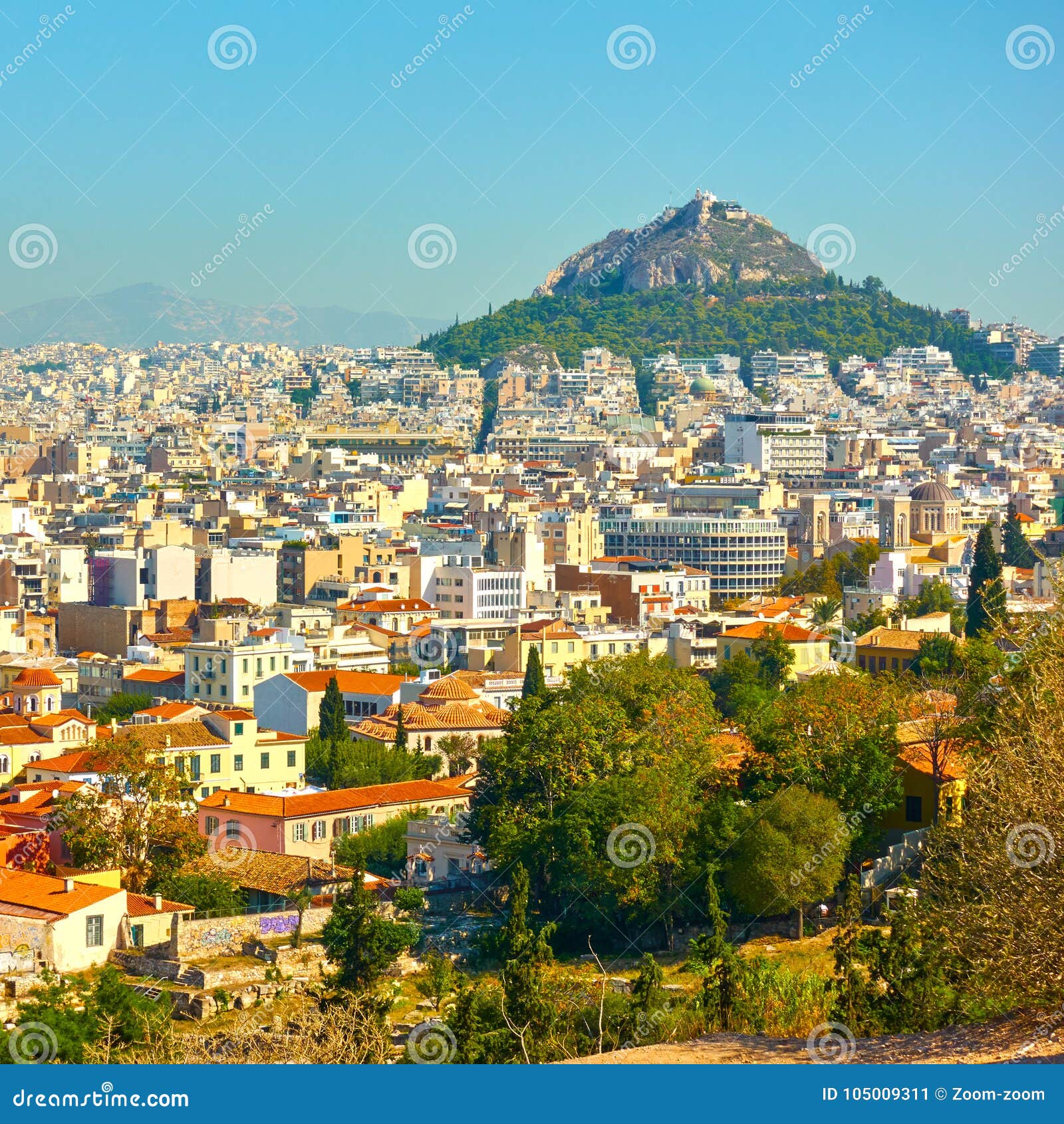 Athens with Mount Lycabettus Stock Image - Image of lykabettos ...