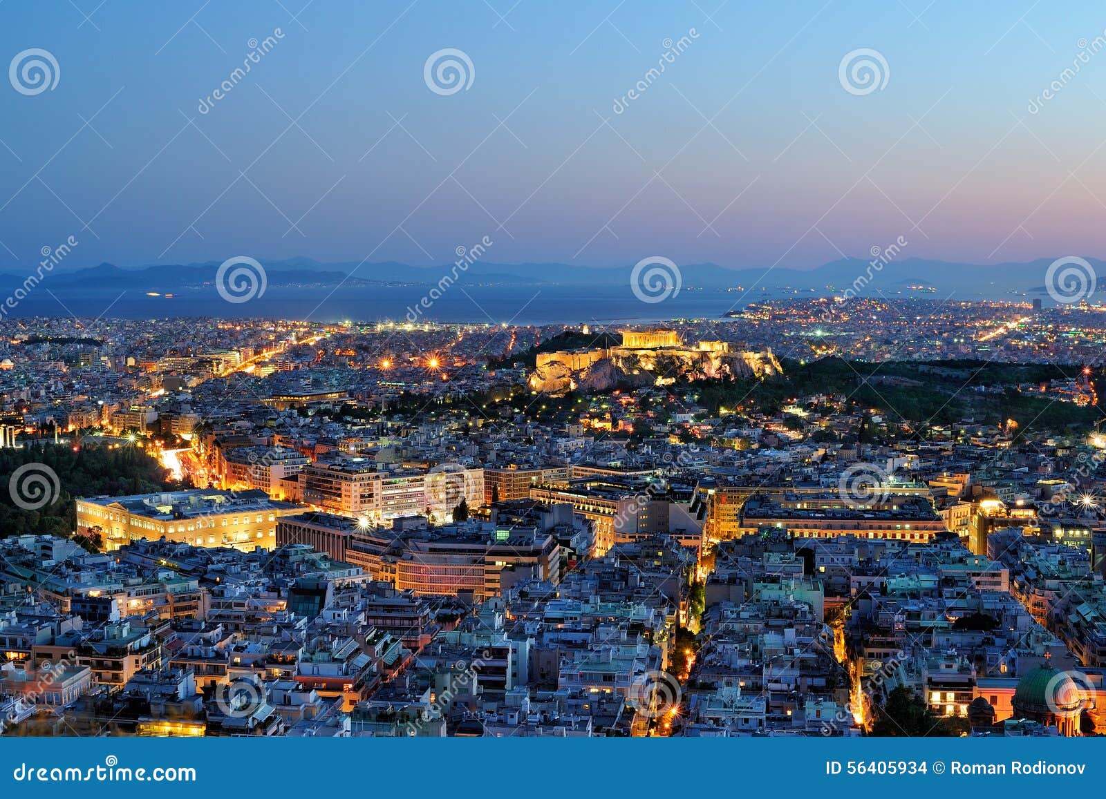Athens at night stock photo. Image of light, birdseye - 56405934