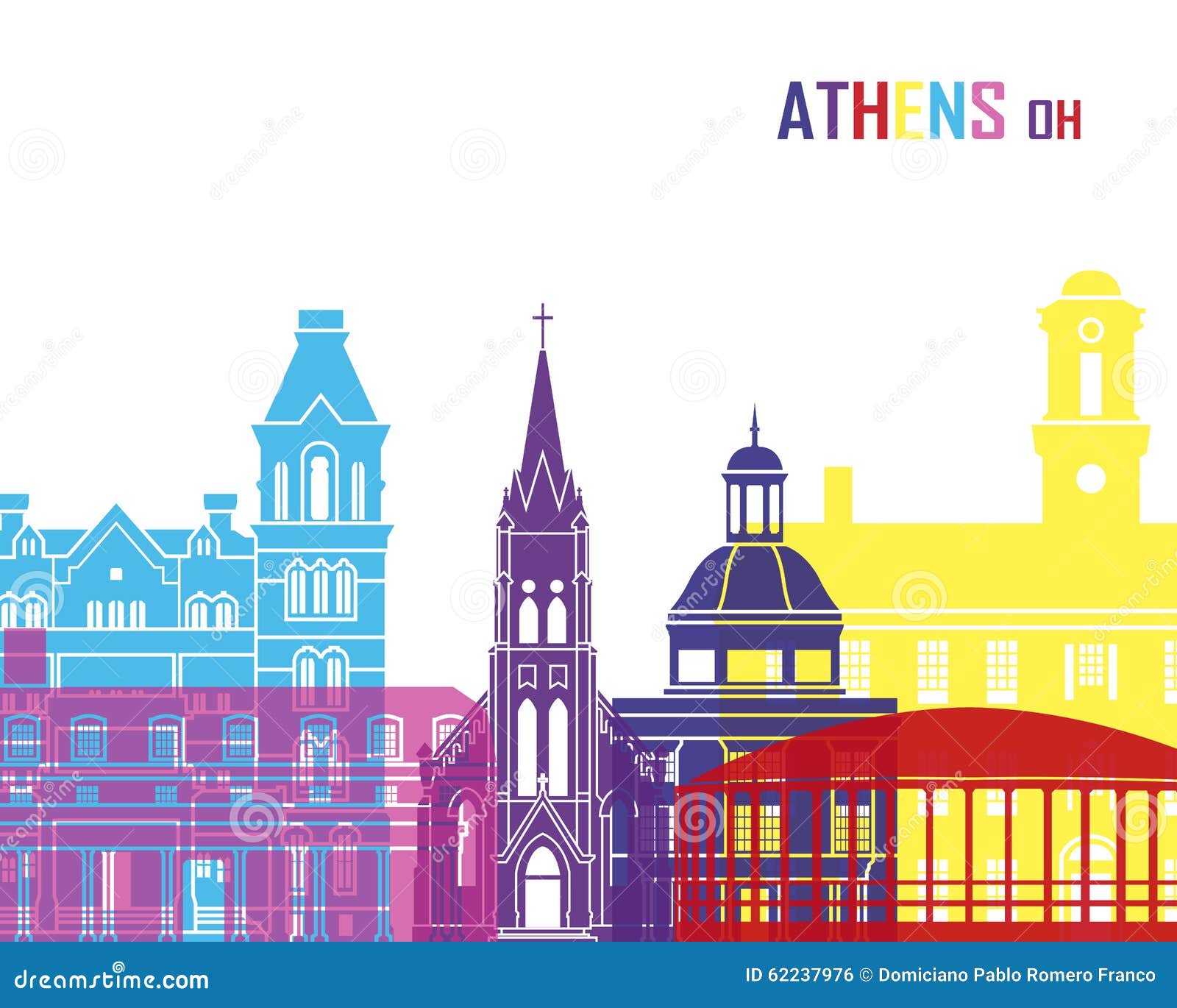 Athens Oh skyline pop stock vector. Illustration of monuments - 62237976