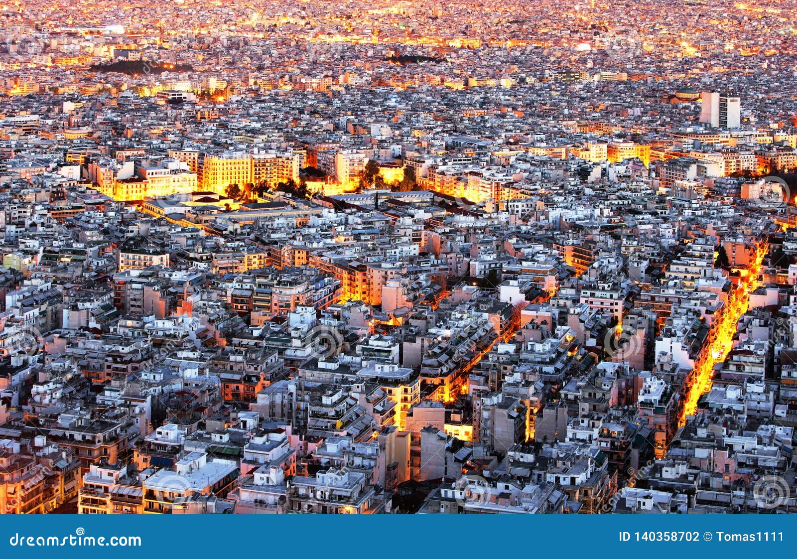 Athens Skyline Aerial View at Night. Greece Stock Photo - Image of ...
