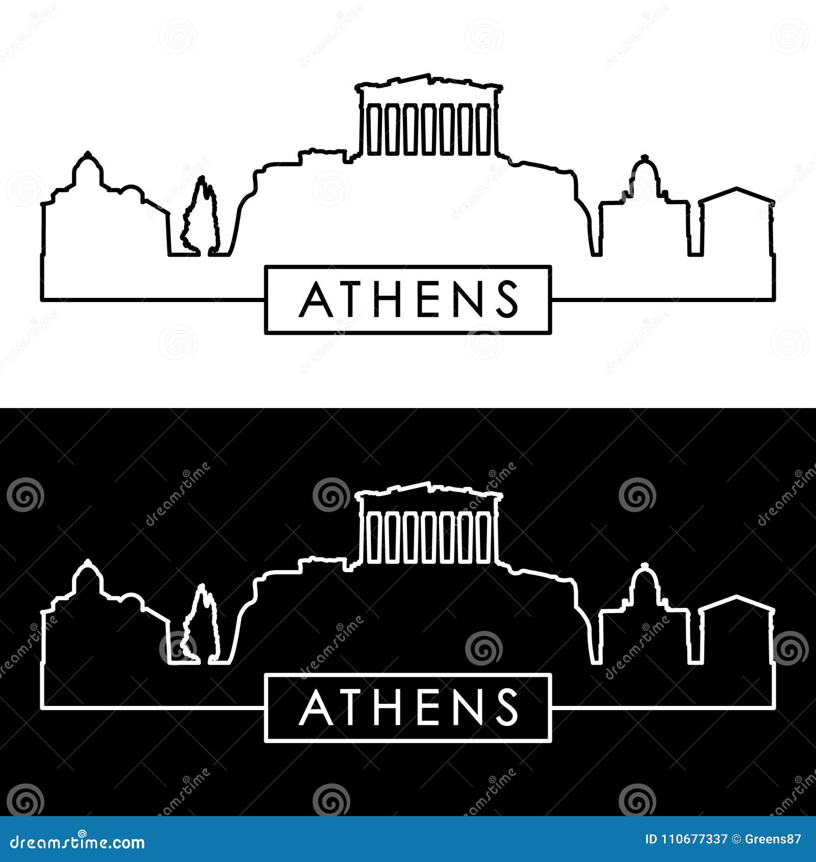 Athens Skyline. Linear Style Stock Vector - Illustration of acropolis ...