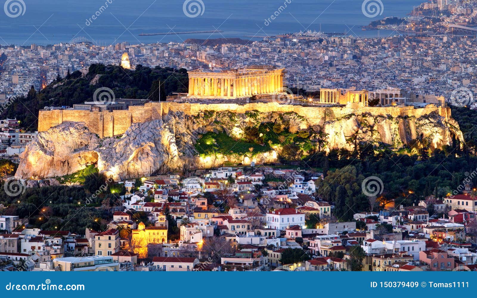 Athens Skyline Panorama with Acropolis in Greece from Peak Lycabettus ...