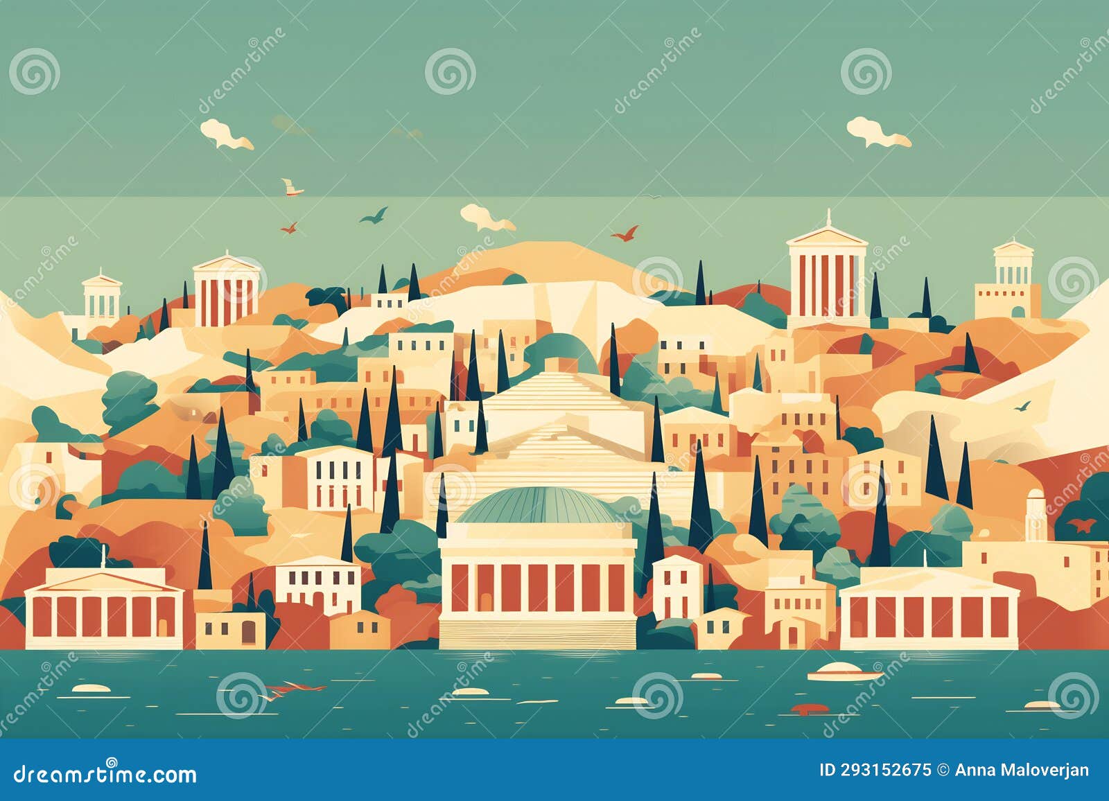 Athens Urban Landscape. Pattern with Houses Stock Image - Image of ...