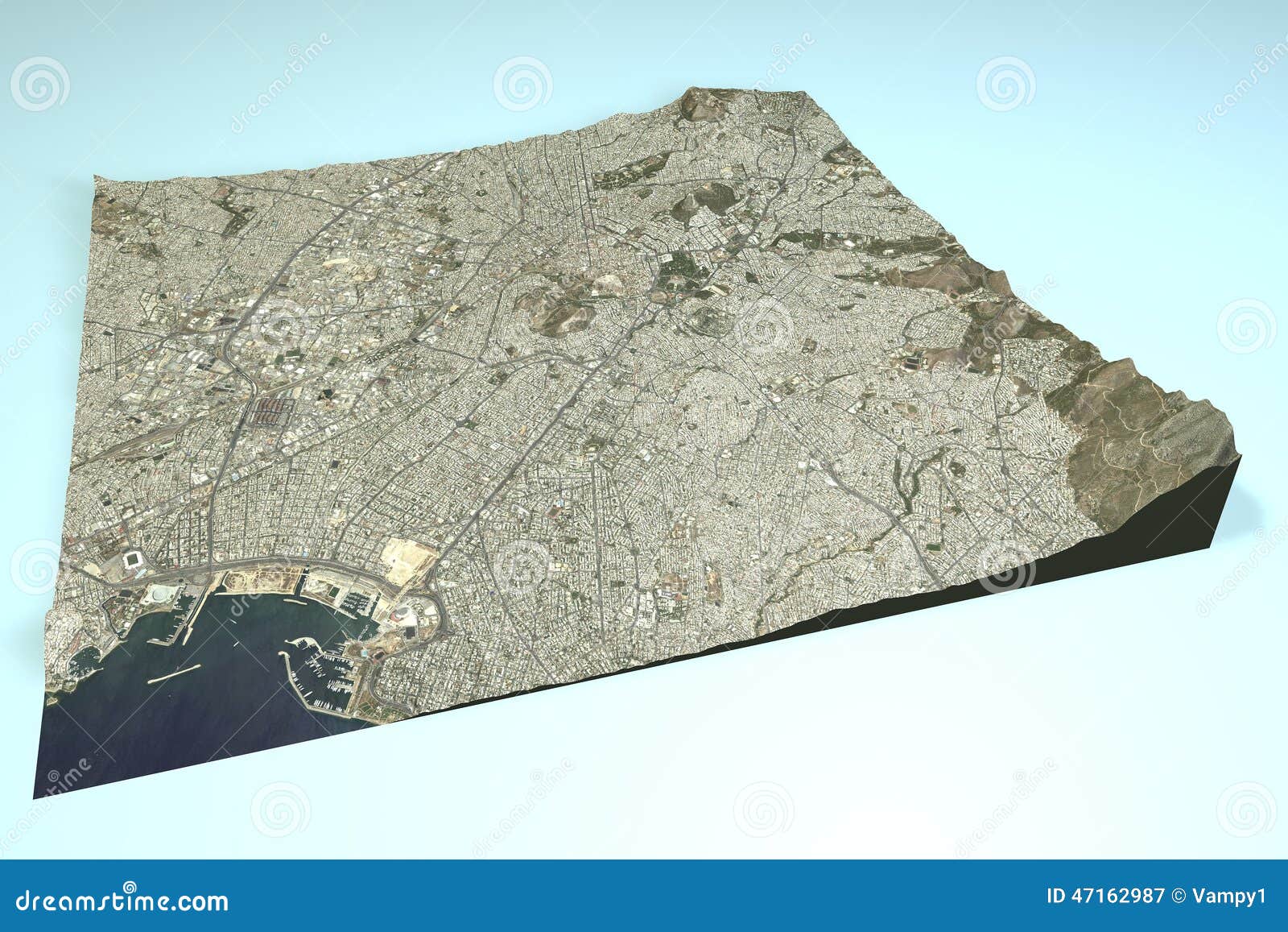 Athens View Satellite Map Section 3d Stock Illustration - Illustration ...