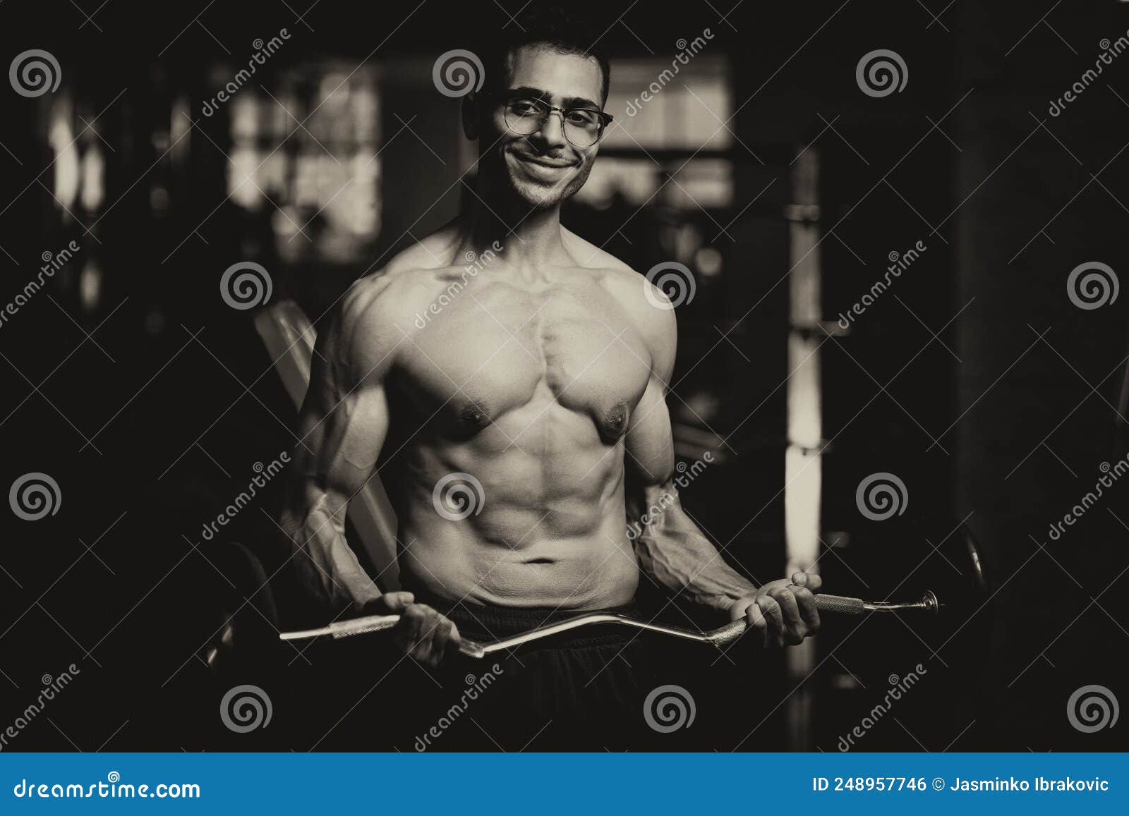 Athlete with Breasts Problem Working Out Biceps Stock Photo - Image of ...