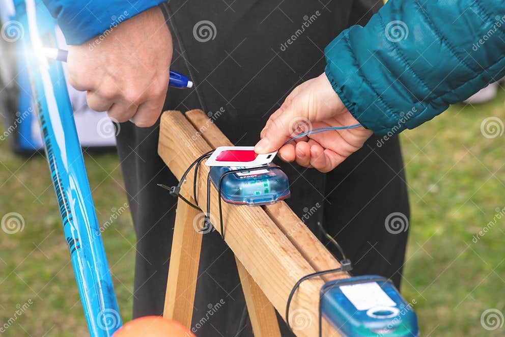 Athlete Checking in at Mountain Race Checkpoint Stock Image - Image of ...
