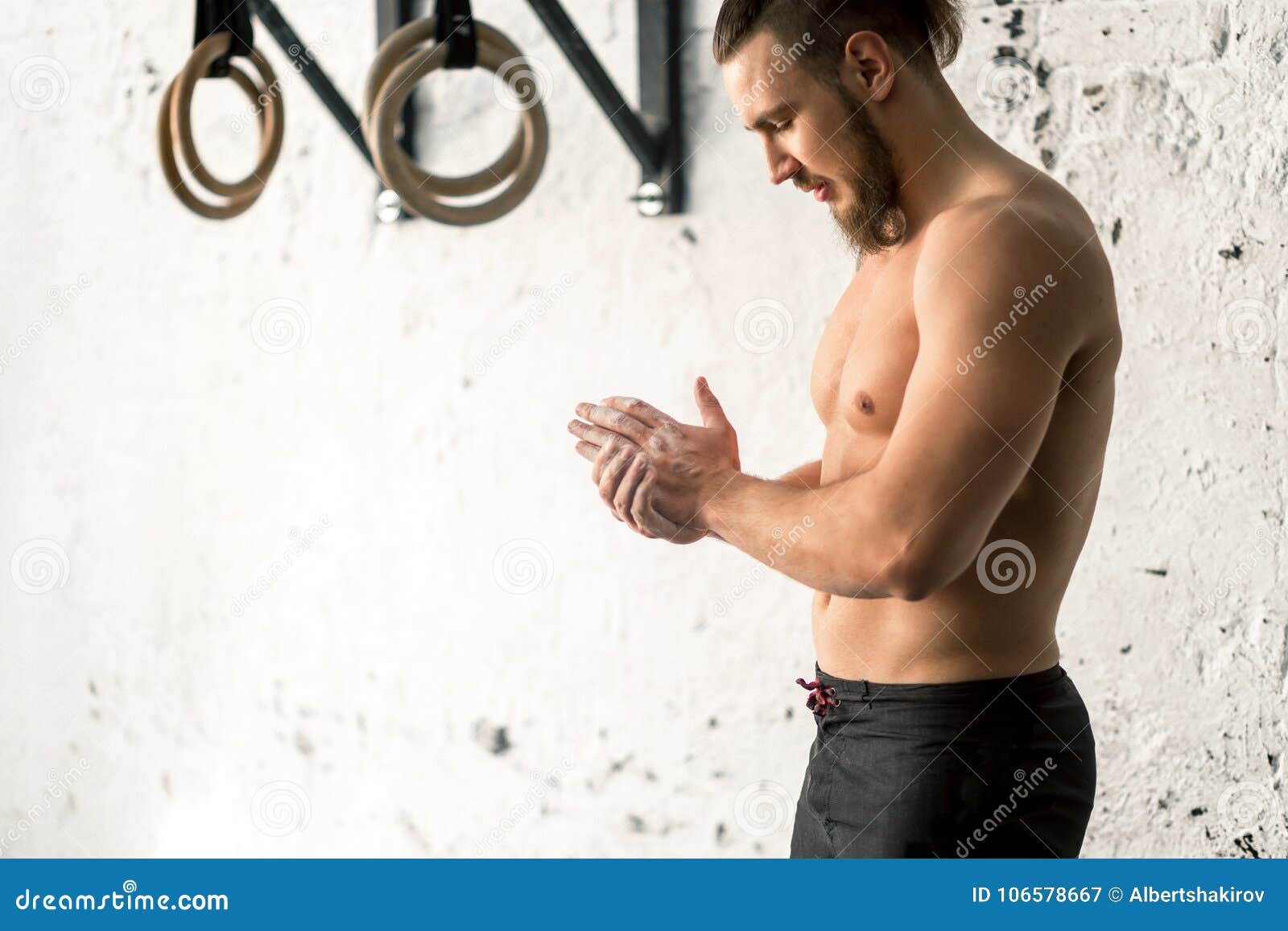 Athlete Clapping Hands with Talc before Deadlift Barbells Workout Stock ...