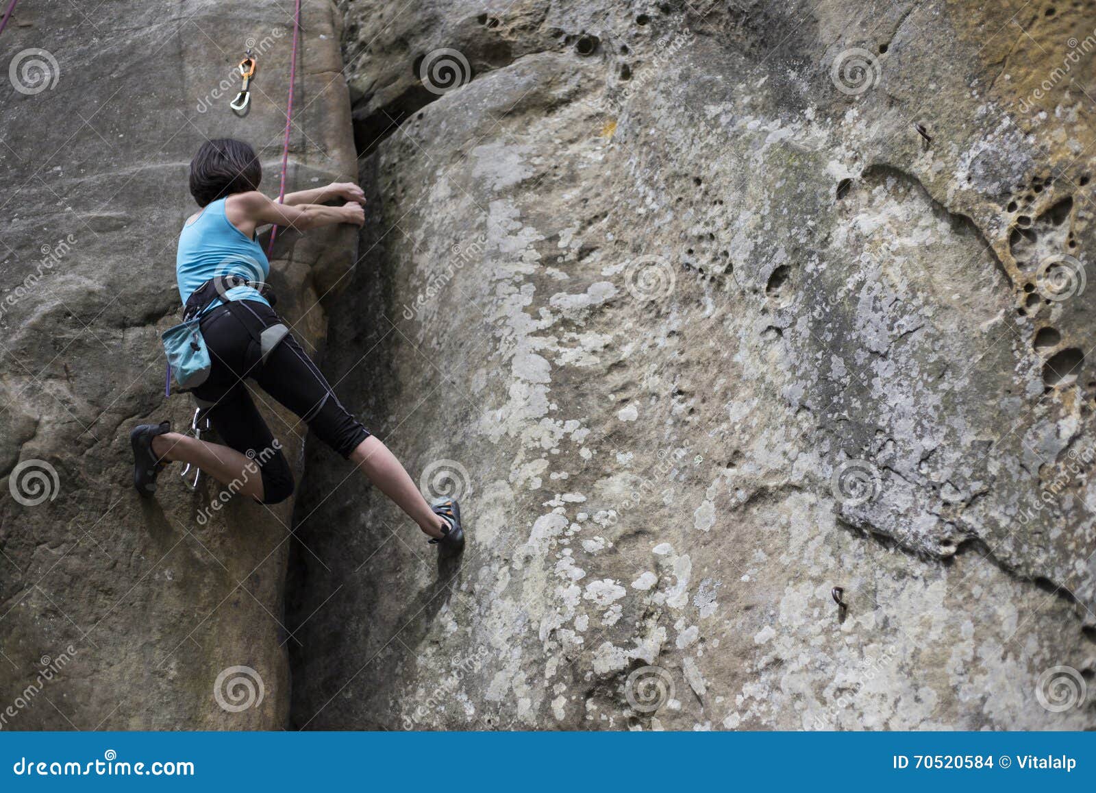 Athlete Climbs on Rock with Rope. Stock Photo - Image of climbing ...
